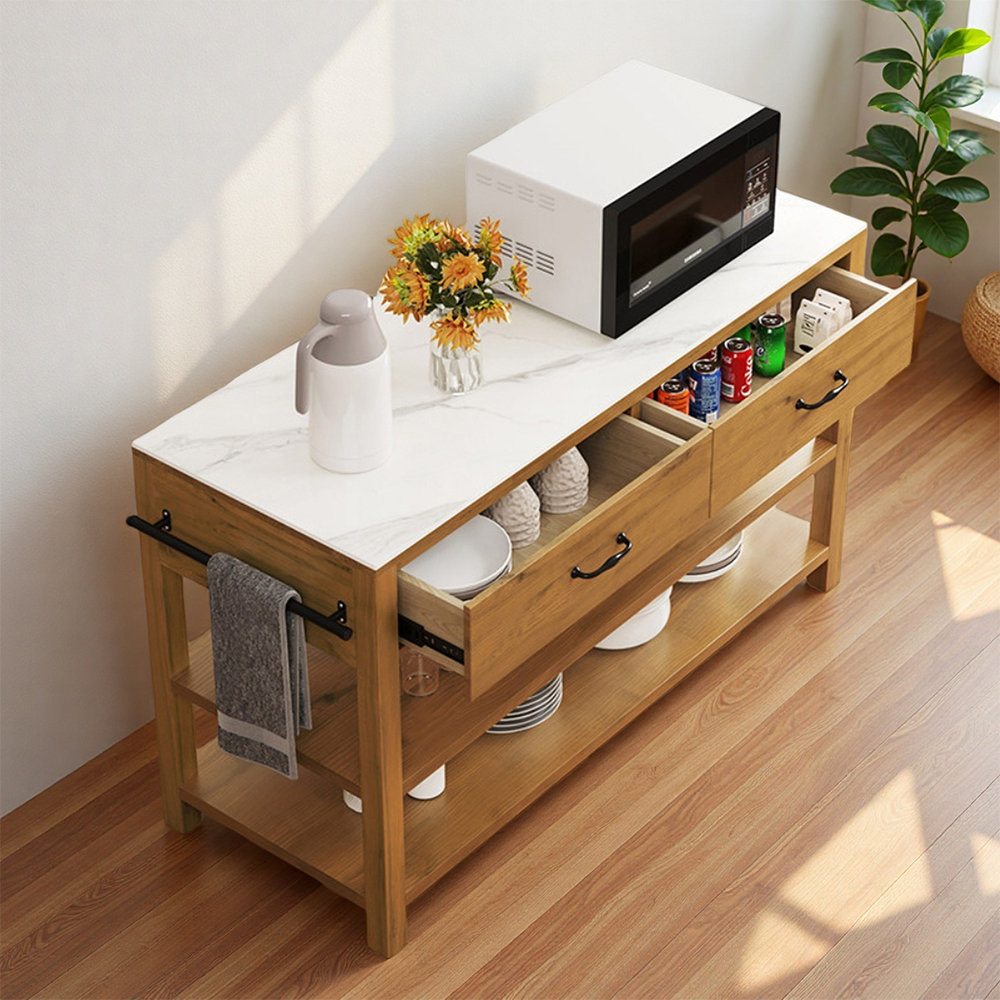 Hokku Designs Modern Solid Wood Sintered Stone Kitchen Island - Wayfair ...