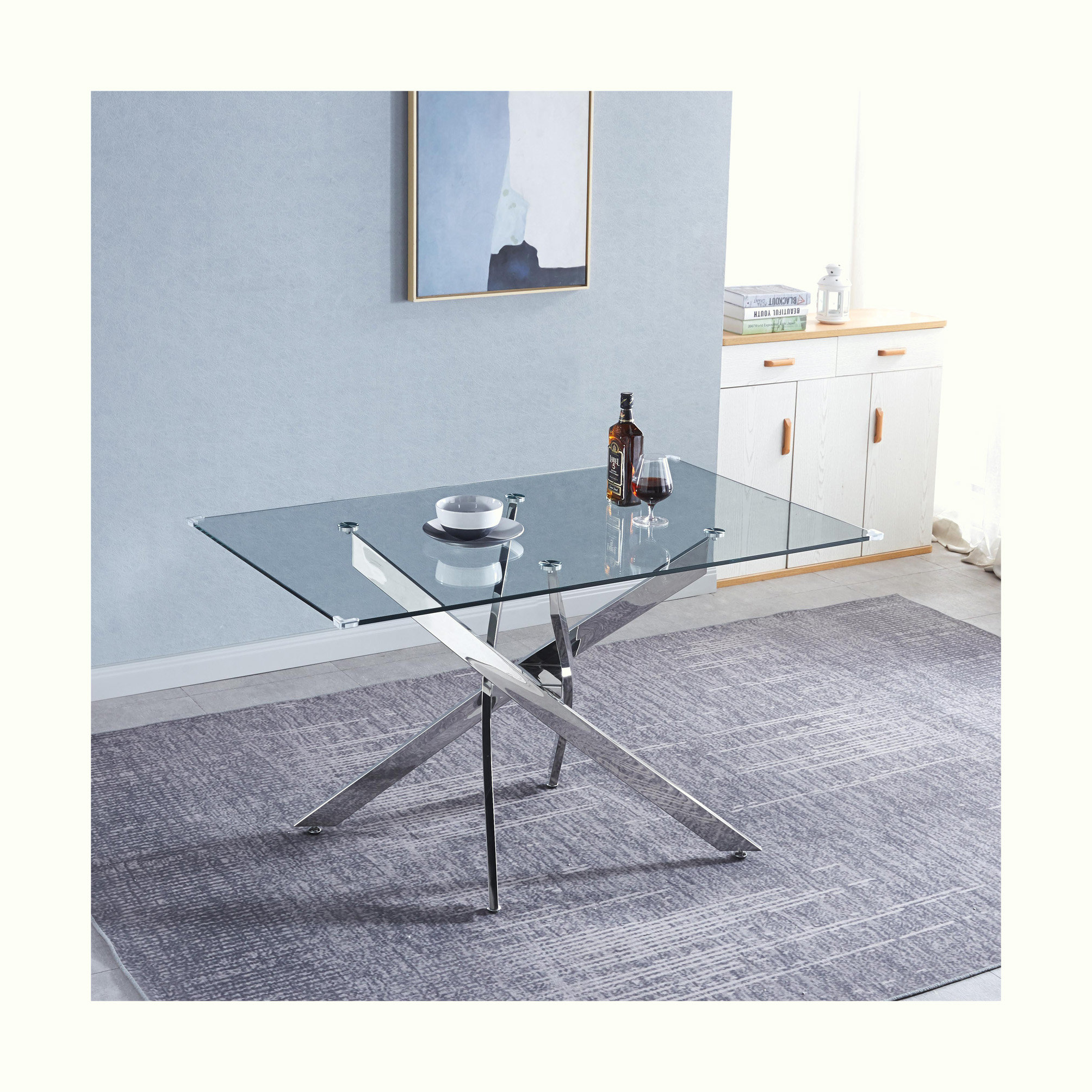 Ivy Bronx Rectangular Tempered Glass Dining Table | Wayfair