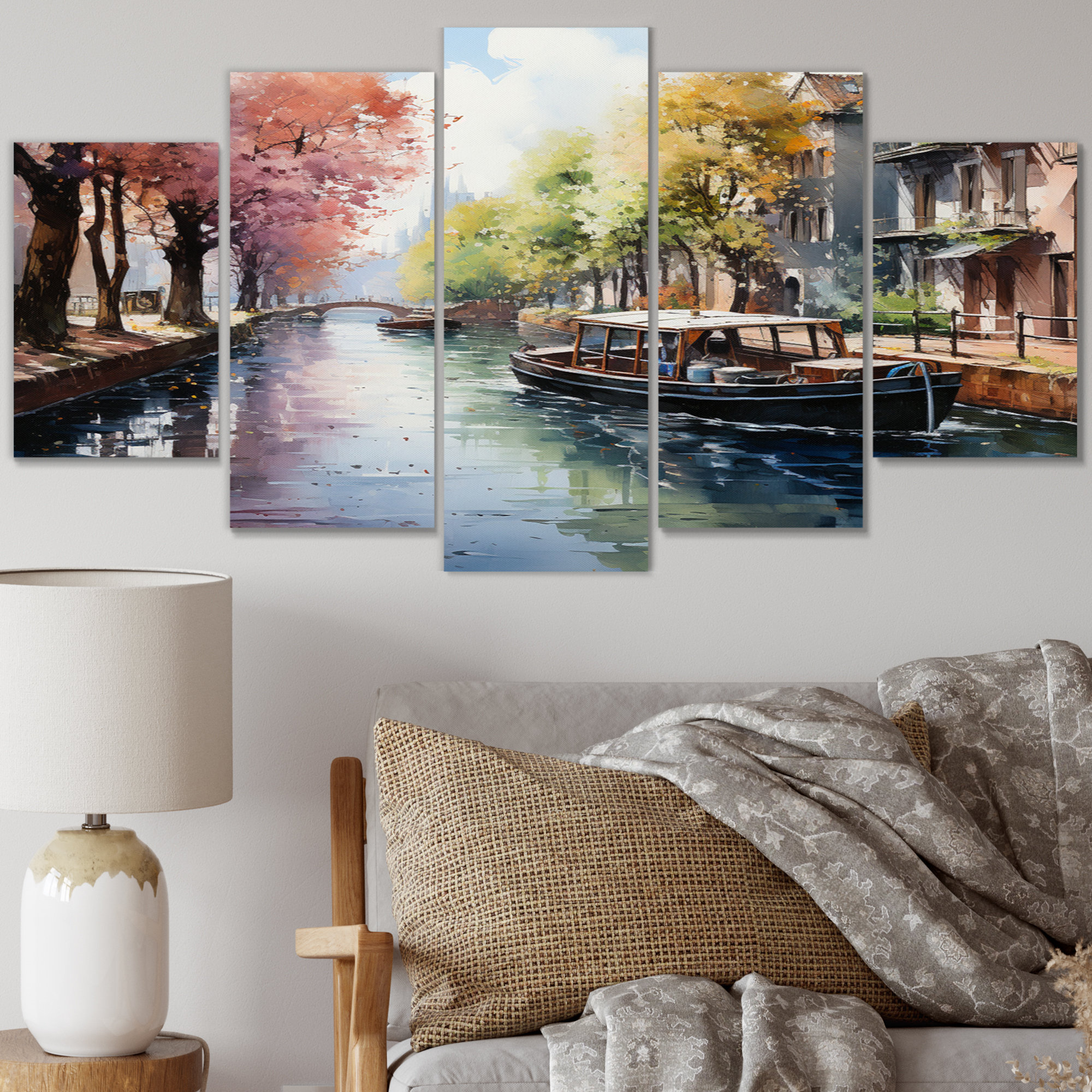 Design Art Green Canal Waterways Pointillismpointillism - Canals Metal ...