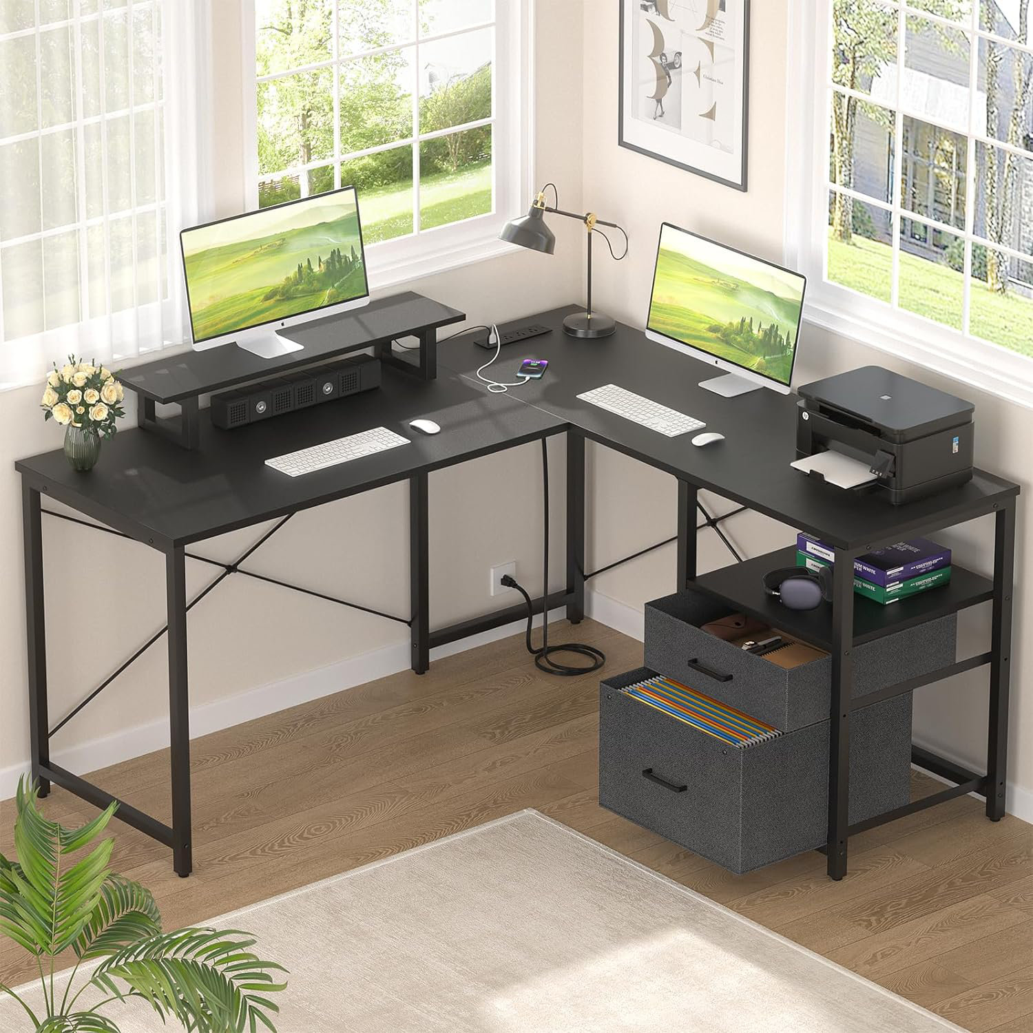 17 Stories Artella 52.8'' W L-Shaped Writing Desk | Wayfair