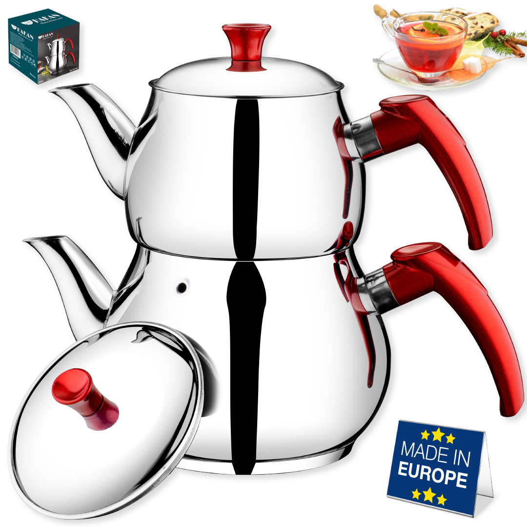 Hakan Stainless Steel 3.2 L Maxi Double Bondy Turkish Tea Pot Set With ...