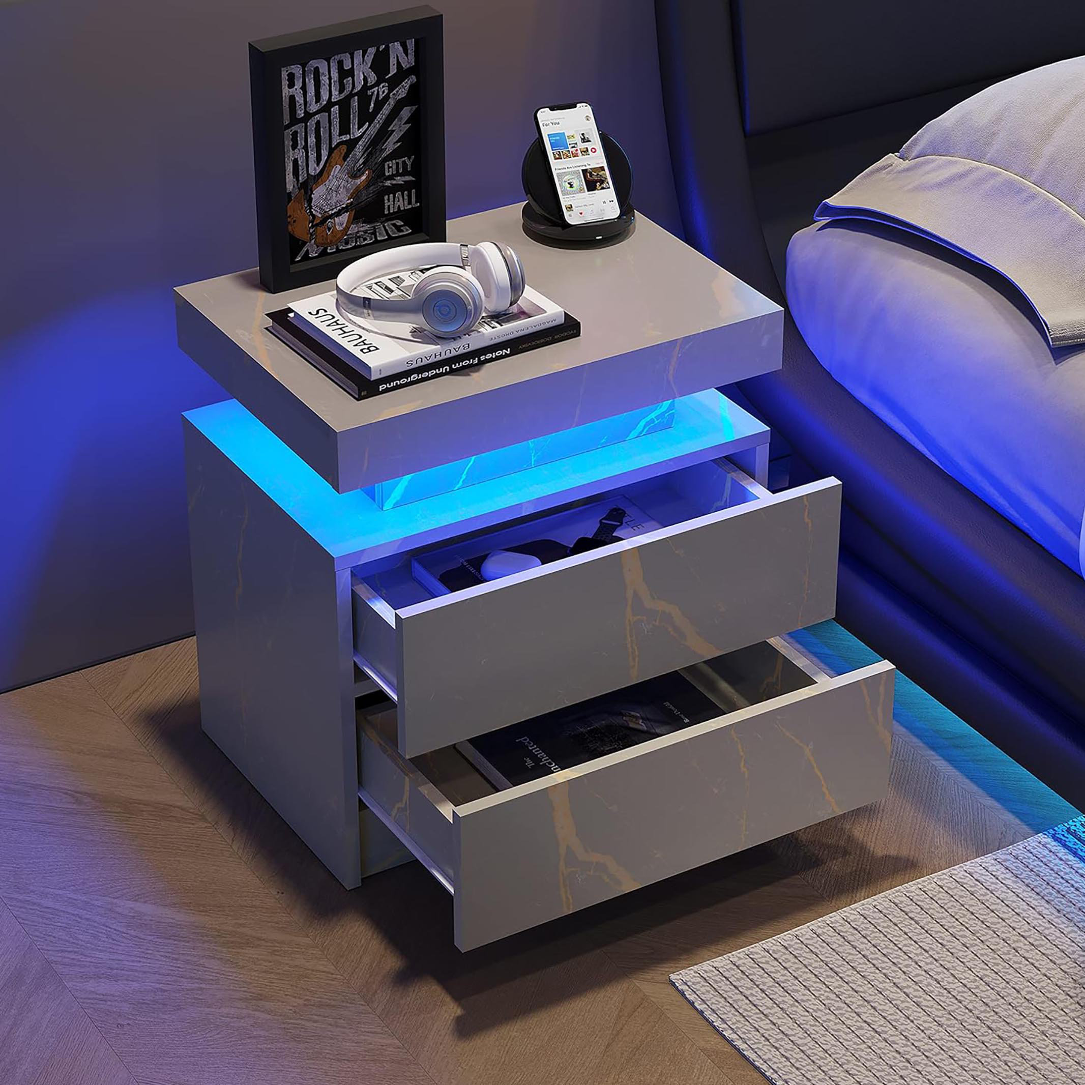 Wrought Studio™ Nightstand LED Bedside Table Cabinet Lights Modern End ...