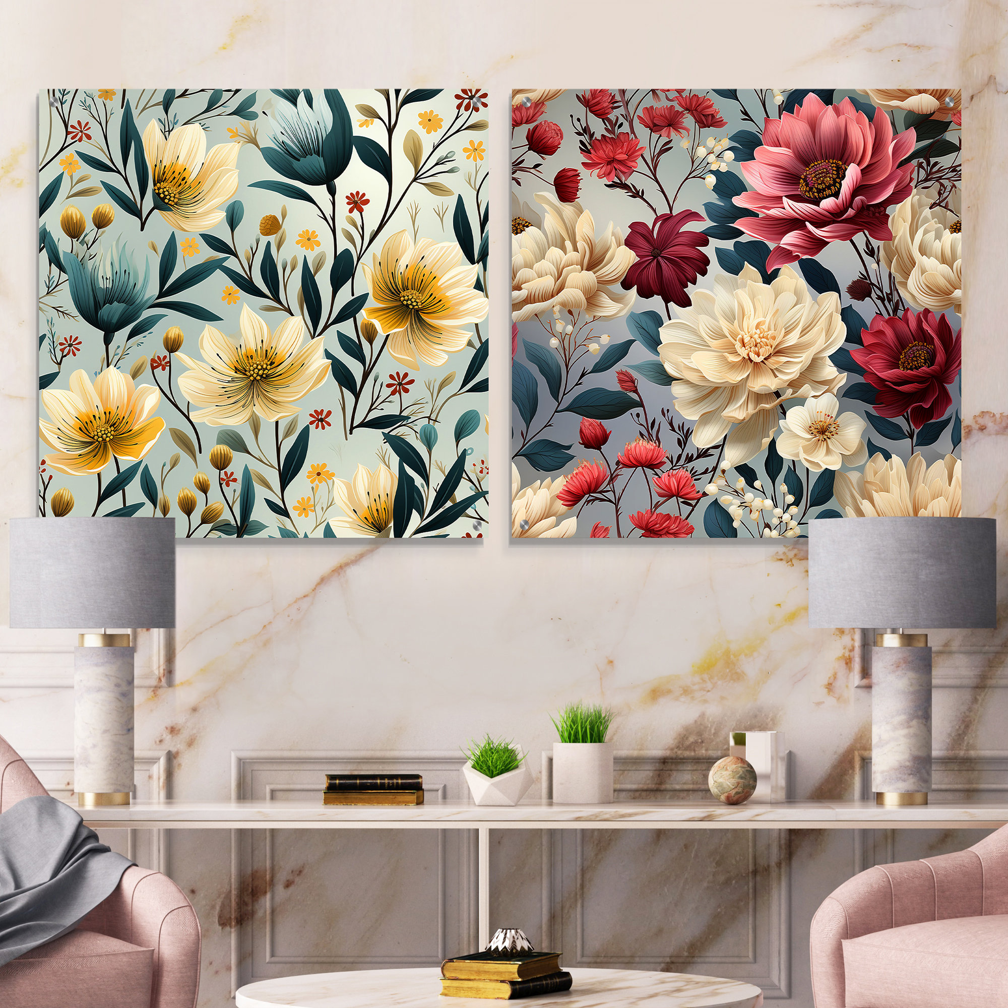 Design Art Ethereal Botanicals Peonies Pattern - Floral Acrylic Wall ...