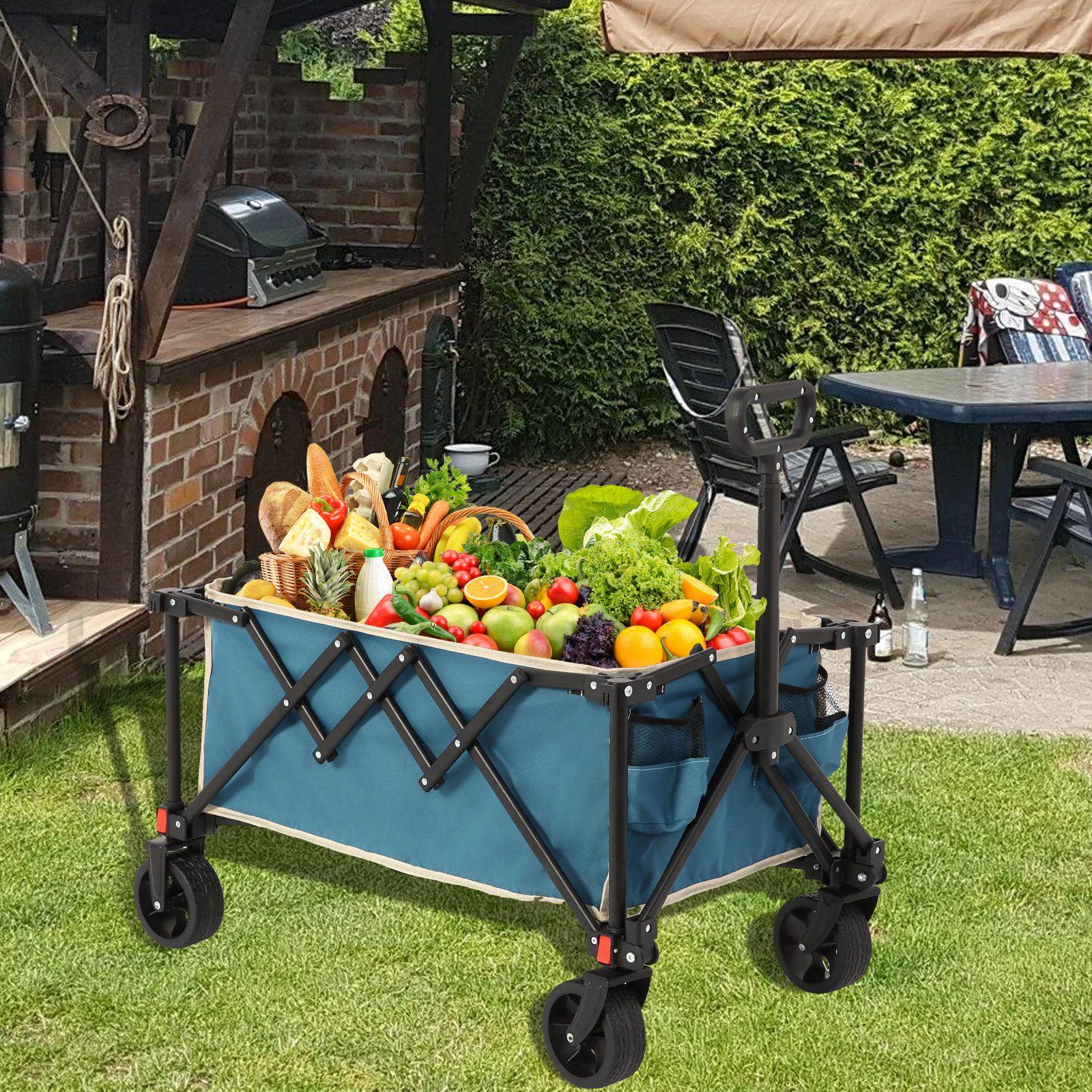 LAFUYSO Folding Wagon Cart With All-terrain Wheels, Heavy-duty Utility ...