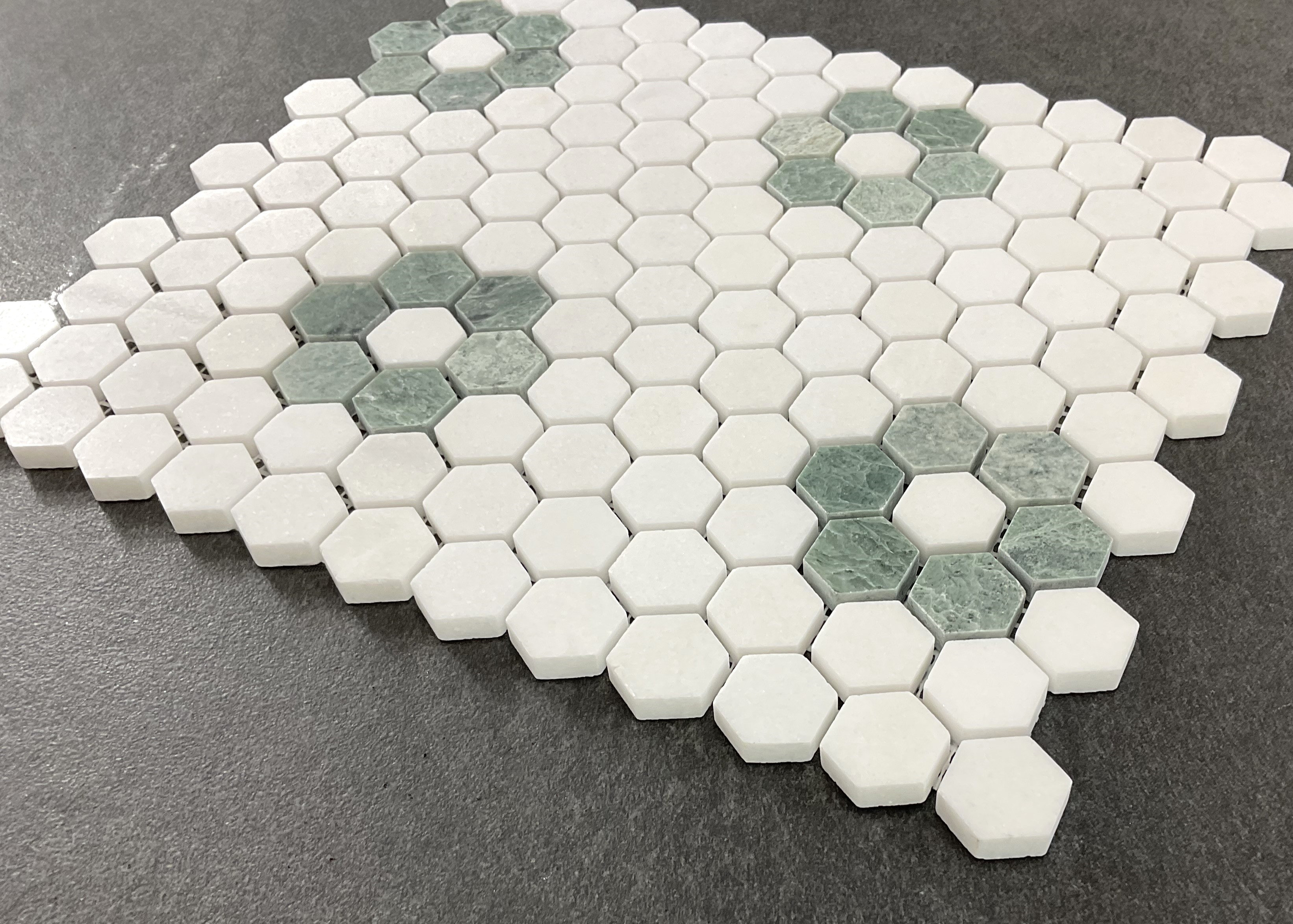 ES Stone Thassos White and Ming Green 1" x 1" Marble Honeycomb Mosaic ...