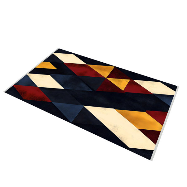 Lofy Bold Geometric Shapes Rug With Rich Red And Navy Tones, Machine ...