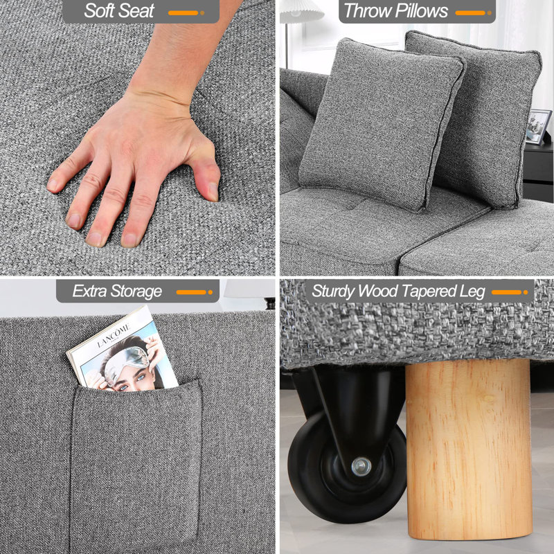 Inbox Zero Nasiar 3-Seat Linen Fabric loveseat Sofa | Wayfair