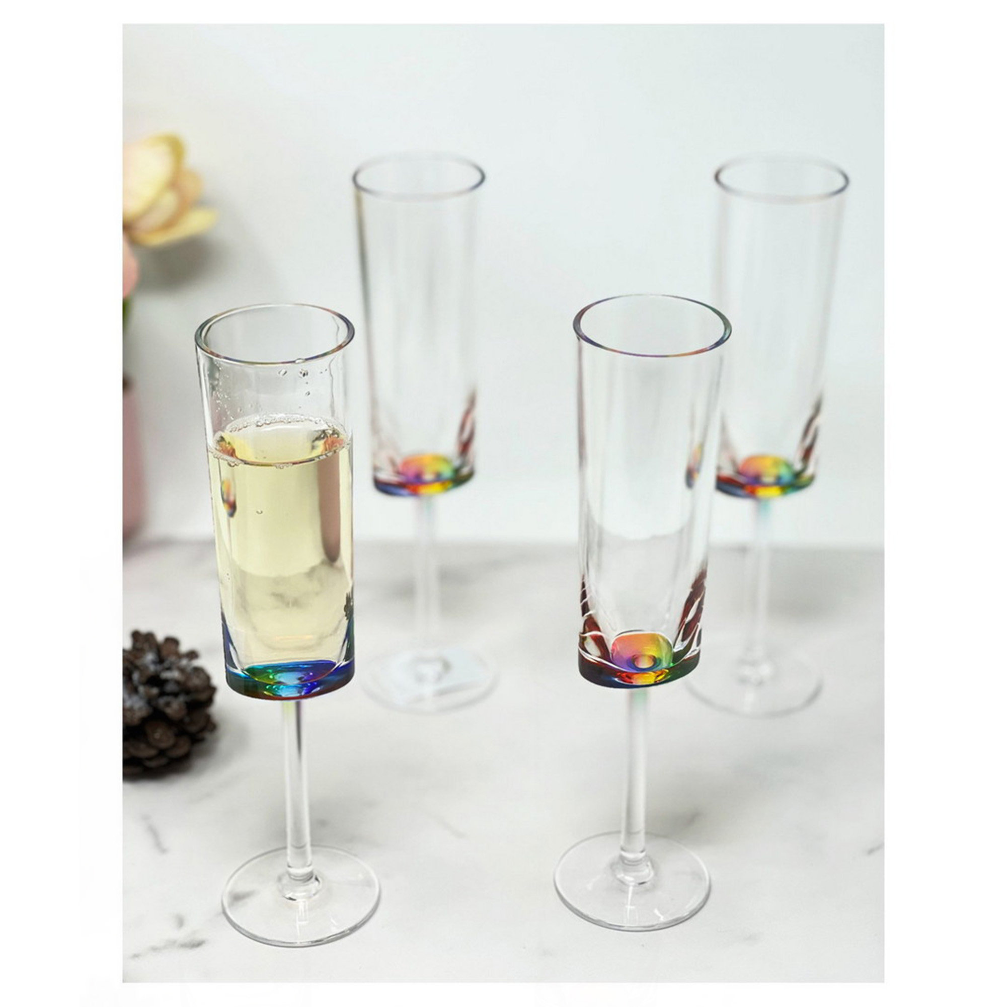LIYU Oval Halo Plastic Champagne Flutes Set Of 4 (4Oz), Unbreakable ...