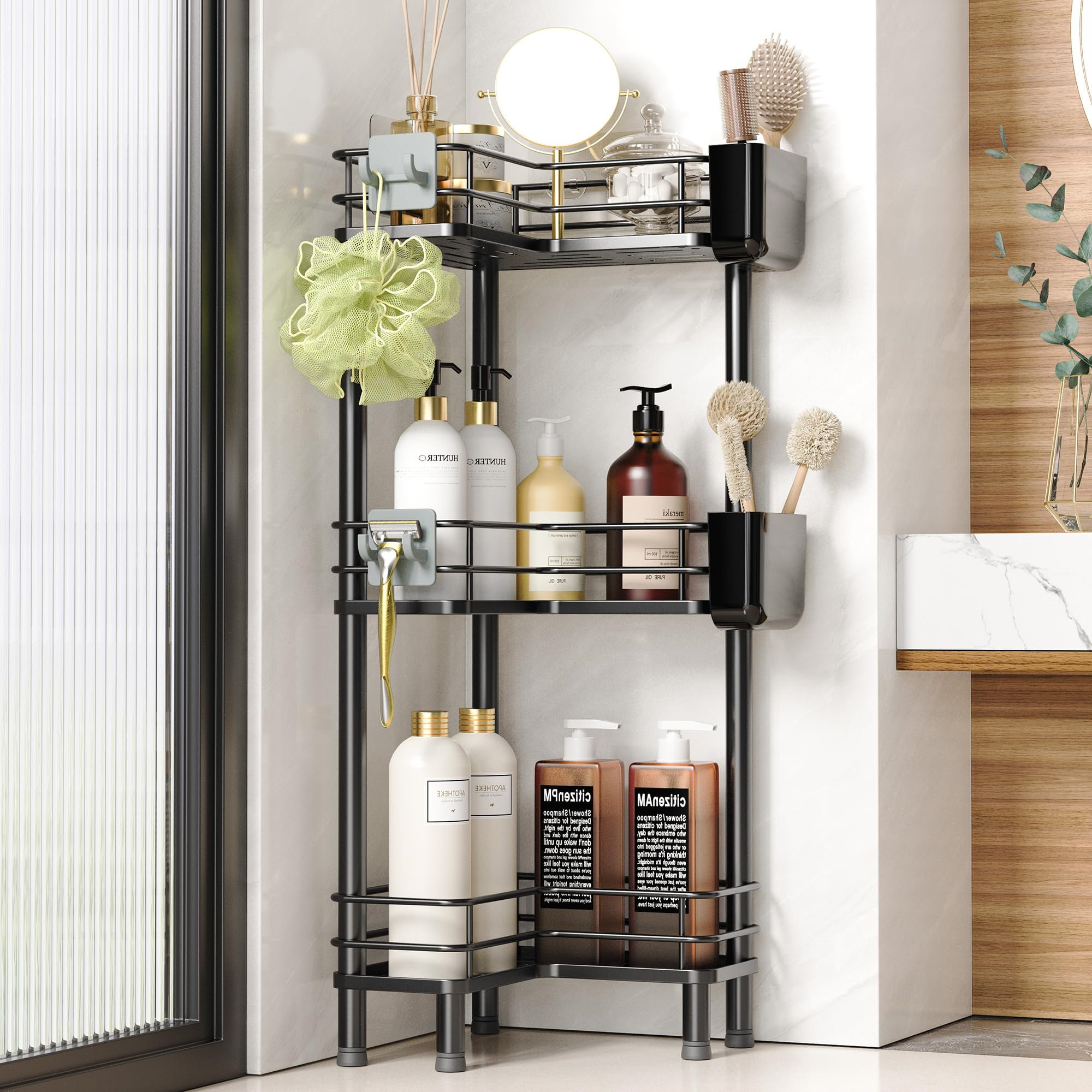 Rebrilliant Rustproof 3 Tier Corner Shower Caddy with Toothbrush ...