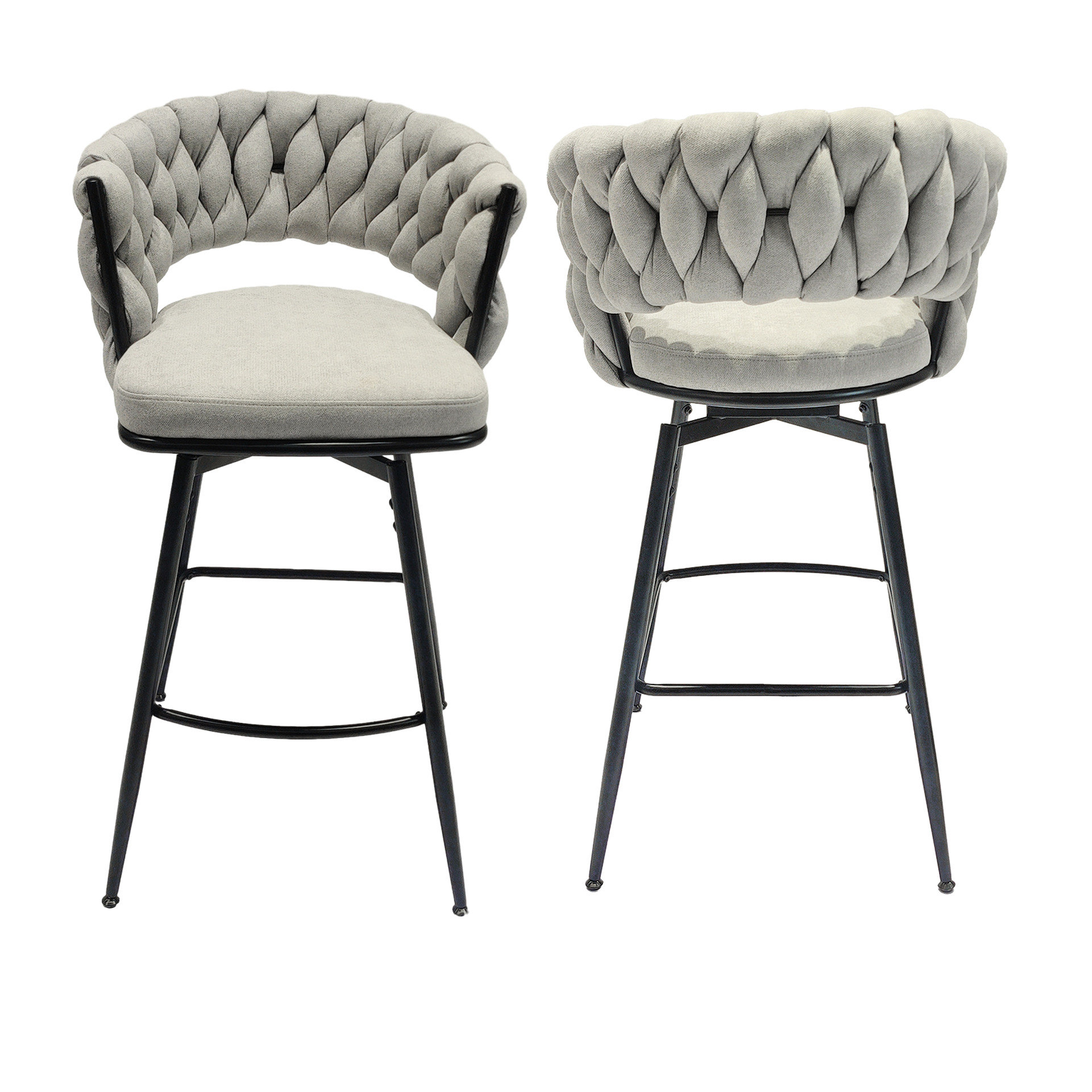 Dakota Fields Linen Woven Bar Stools Of 4, Grey. 360 Swivel Function ...