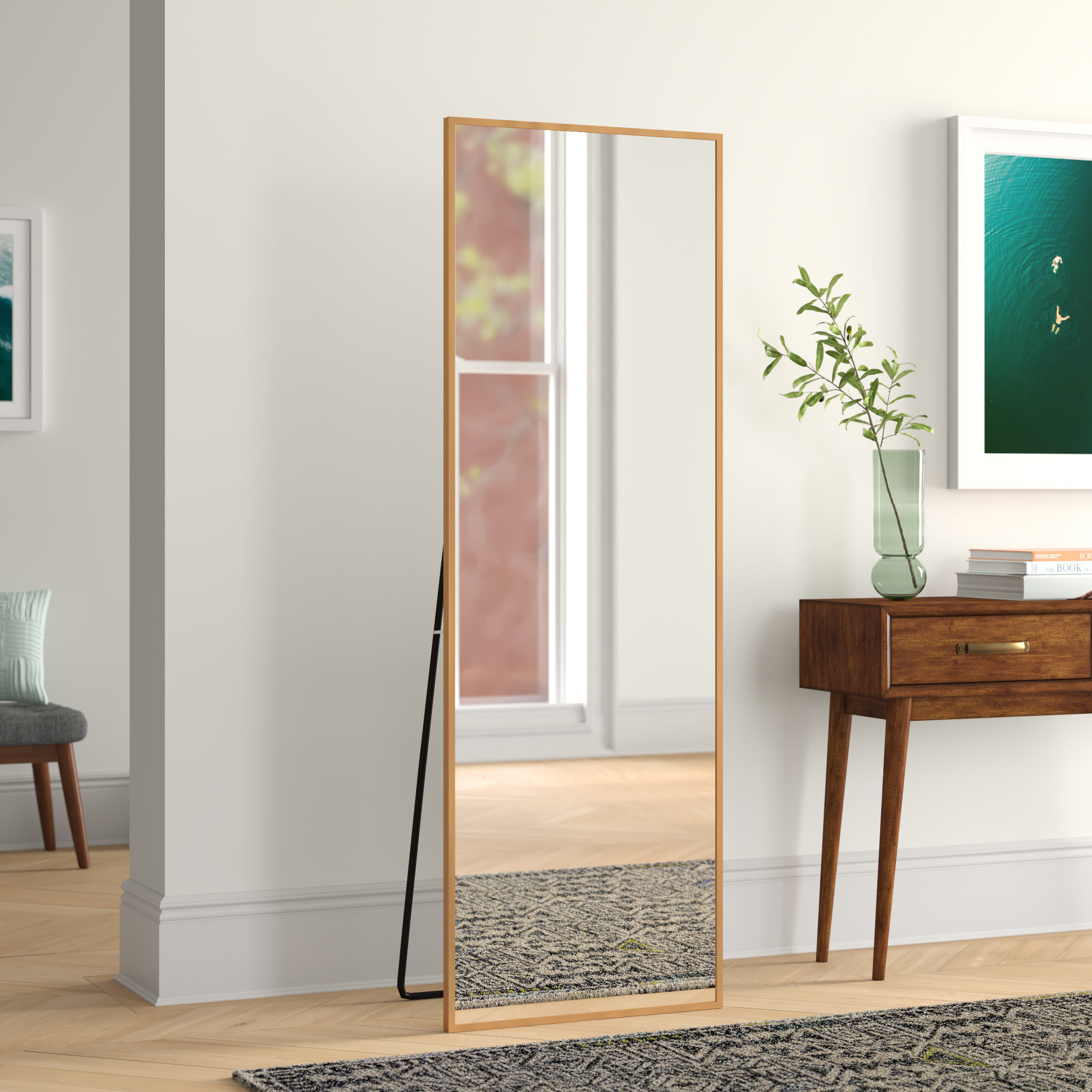 Mercury Row® Aquavia Rectangle Full Length Floor Standing Metal Mirror ...