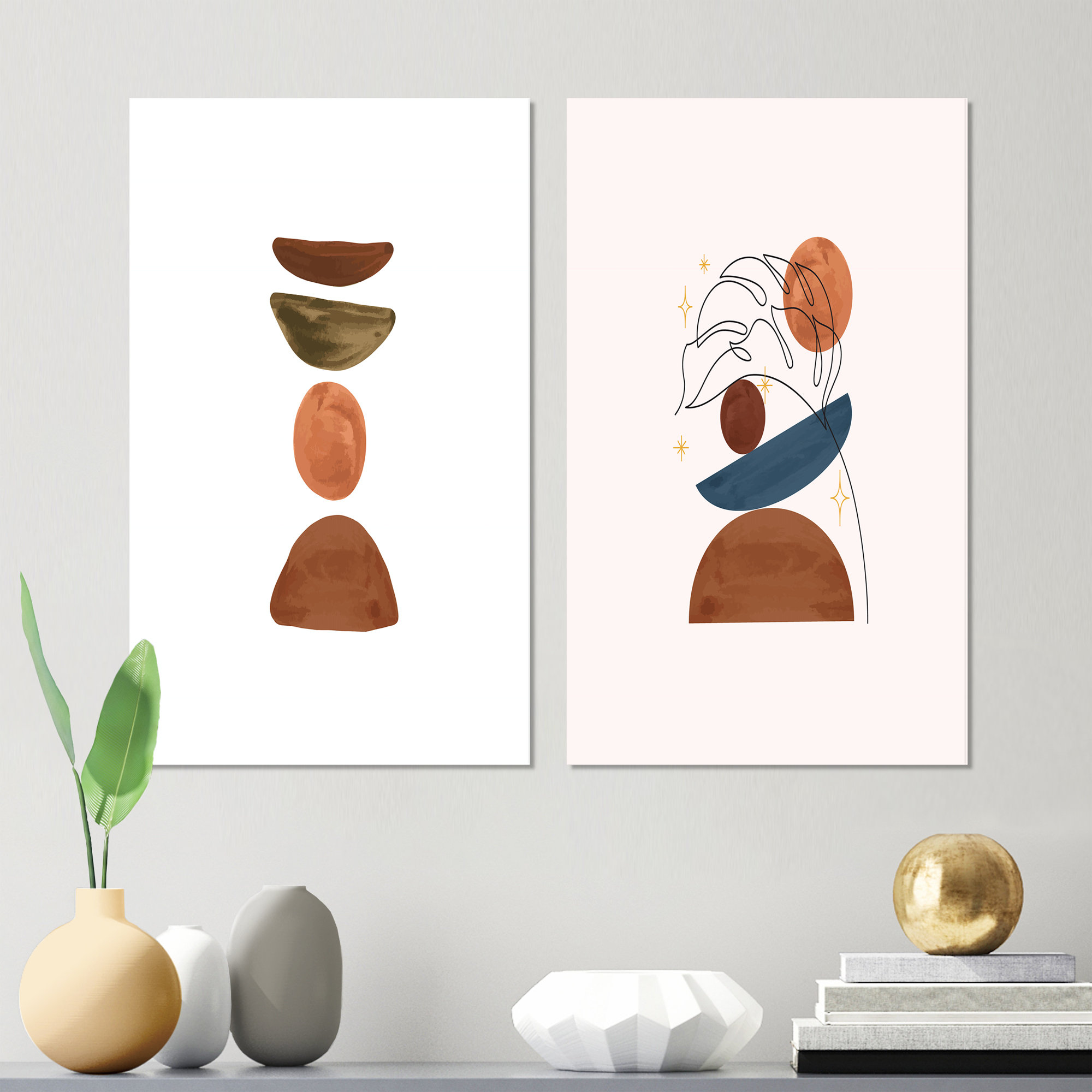 Corrigan Studio Minimal Half Moons And Orange Full Moon - Modern Art ...