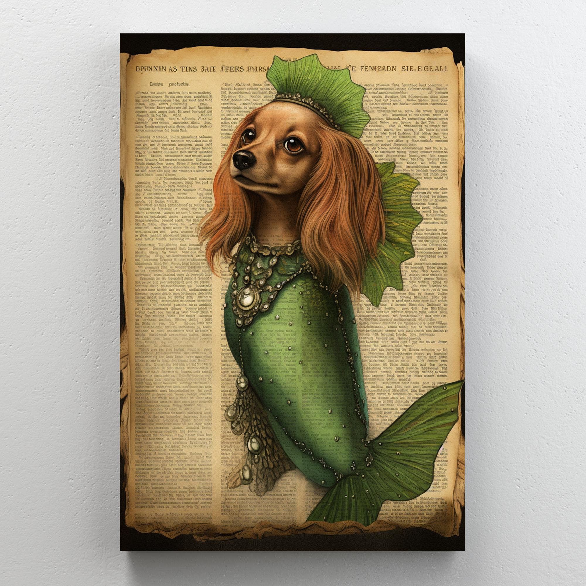Trinx Laramae Dog Mermaid In A Page Book On Canvas Graphic Art | Wayfair