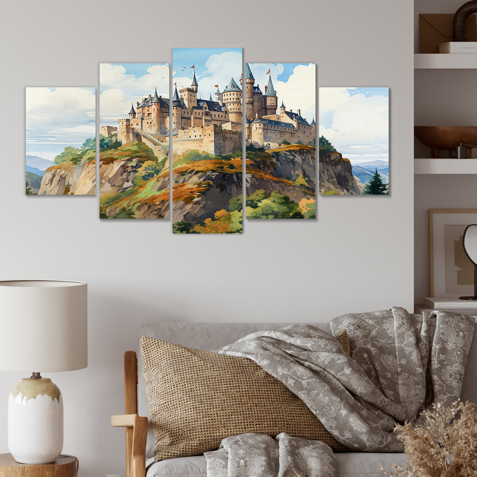 Lark Manor™ French Castle Mountain Views - Castles Multipanel Wall Art ...
