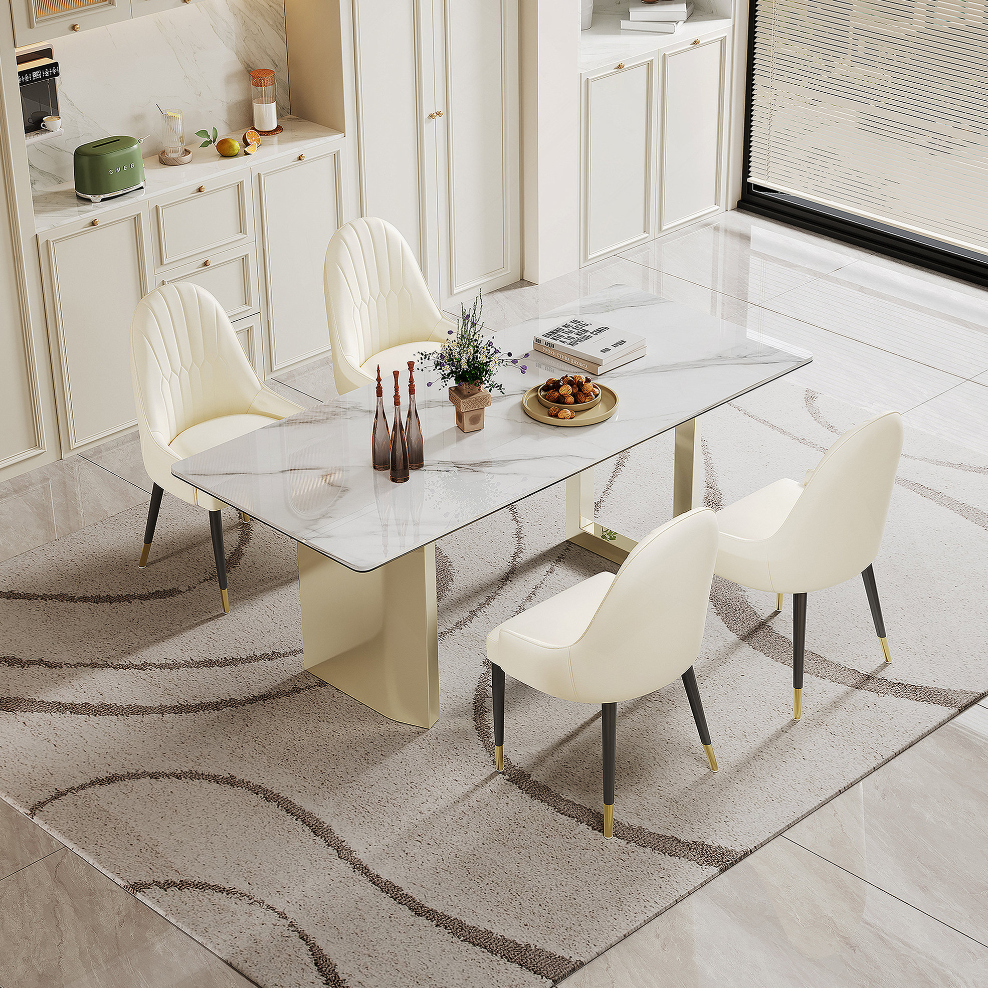 Mercer41 0.47" Sintered Stone Glass Dining Table, Stainless Steel Base ...