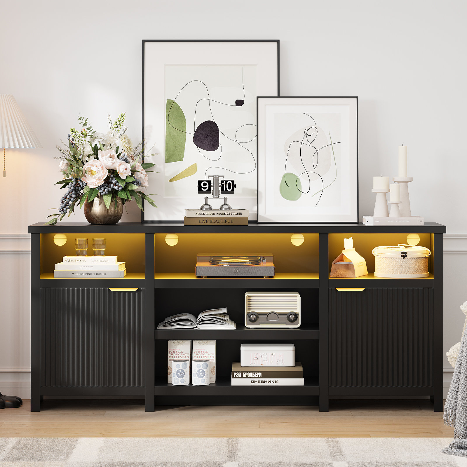 George Oliver Fluted TV Stands For Living Room, Heavy Duty ...