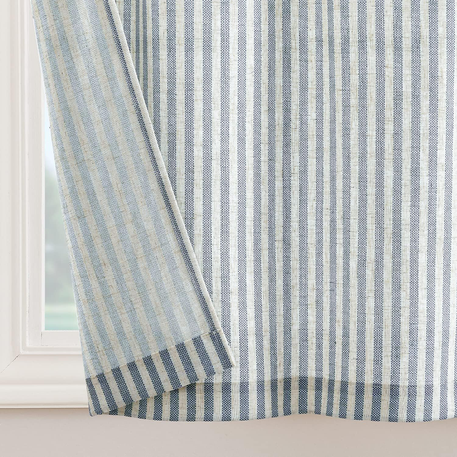 FETLOD Tab Top Linen Kitchen Curtains 36 Inch Striped Tier Curtains ...