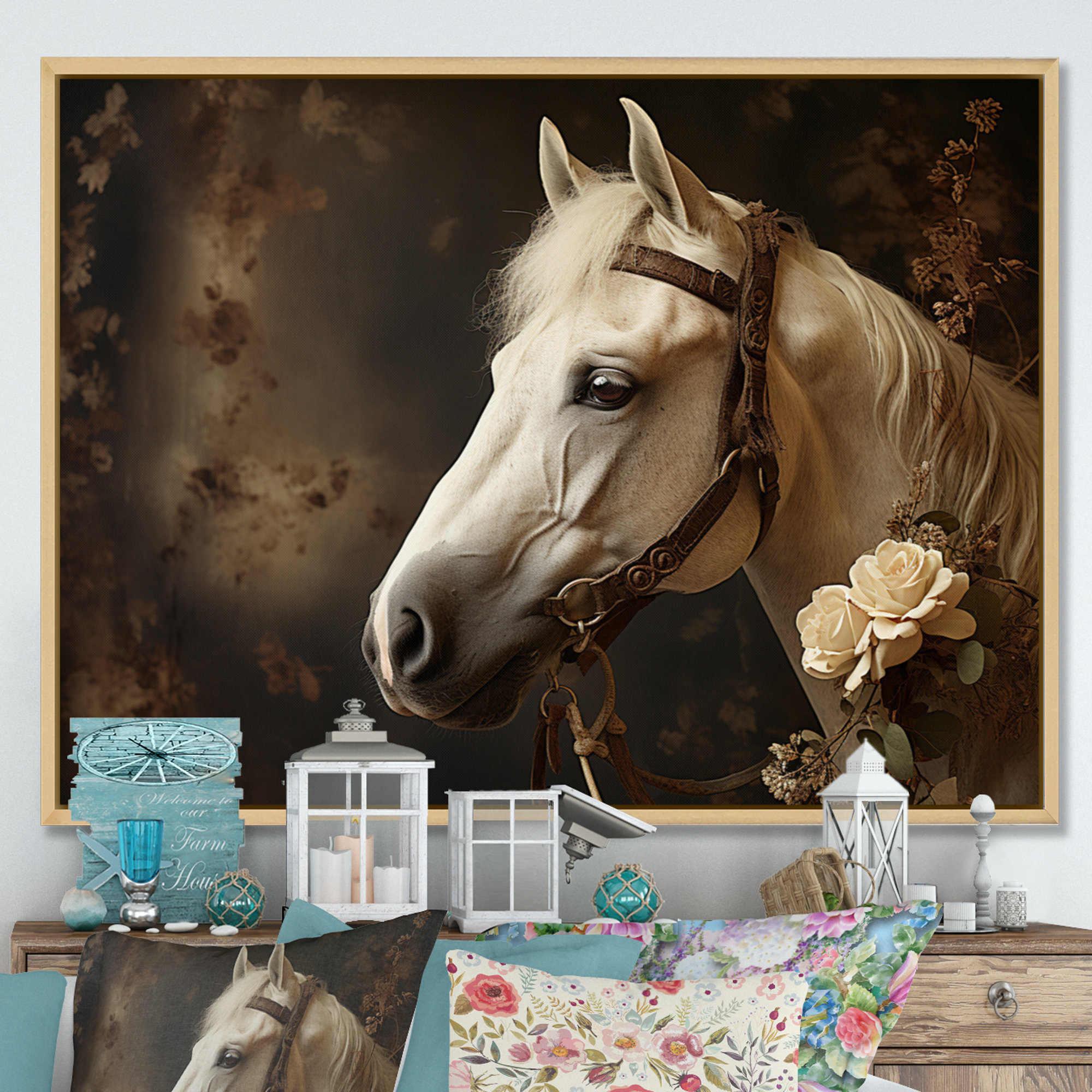Foundry Select White Beige Horse Majestic Duality - Animals Canvas Art ...