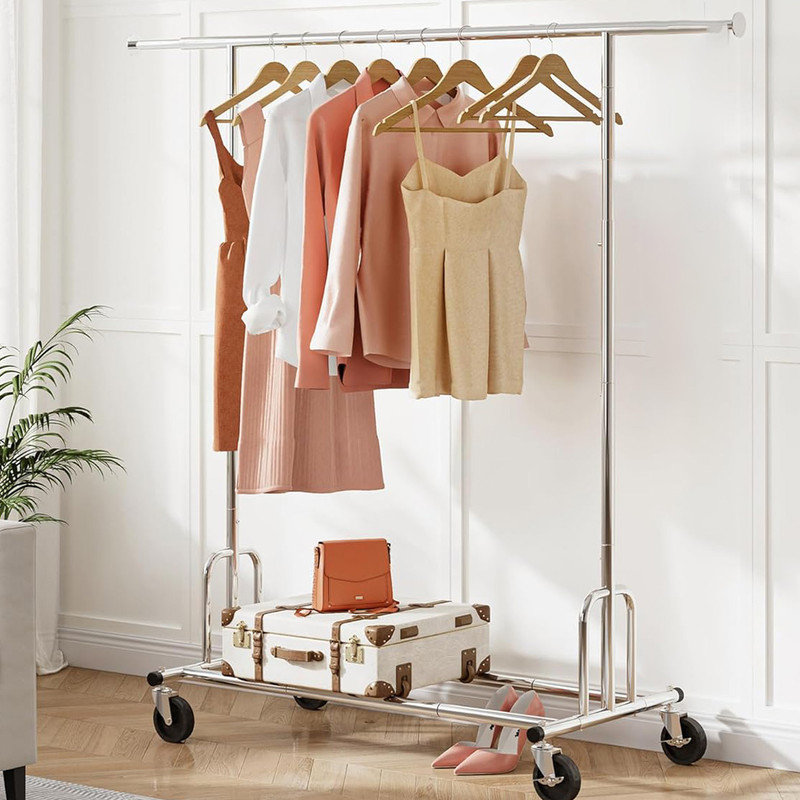 Rebrilliant Heavy Duty Clothes Rack Foldable Garment Rack with Wheels ...