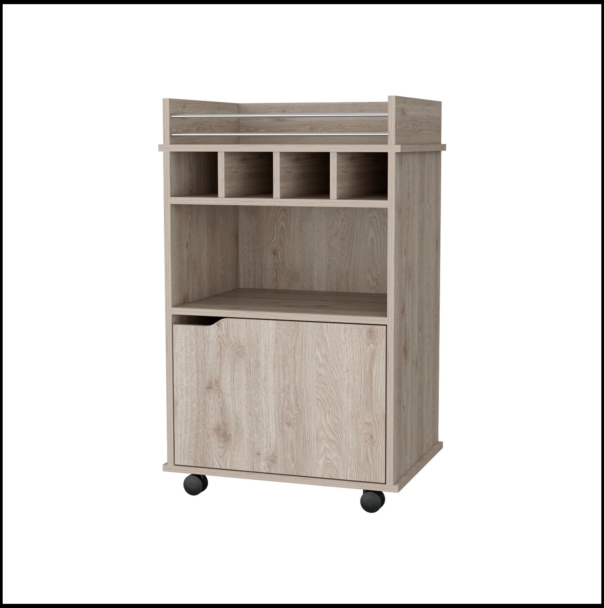 Ebern Designs Macadamia 1-Door Bar Cart with Multiple Shelves and Built ...