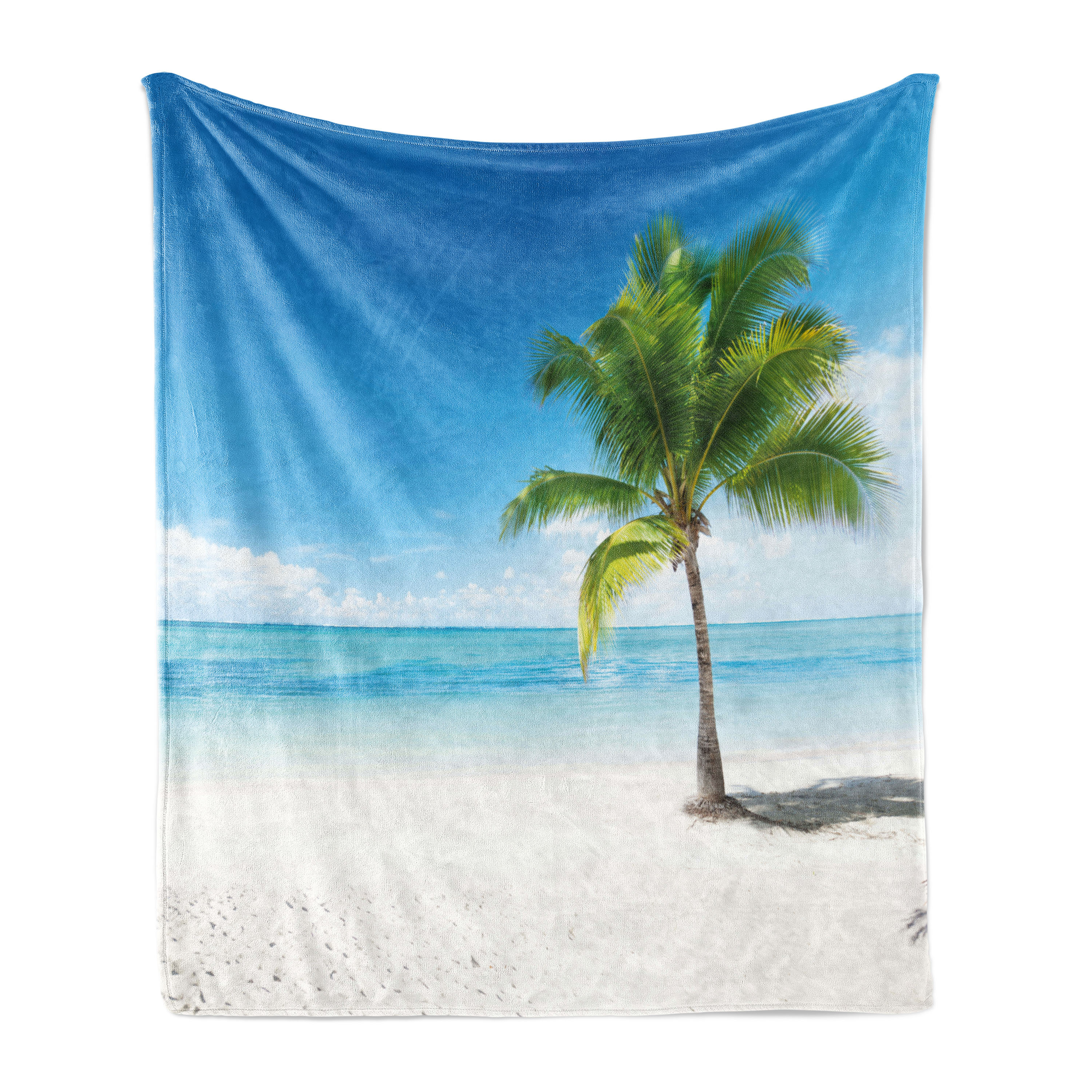 Ambesonne Landscape Fleece Throw Blanket Sea Ocean Palm Trees Sky Blue ...
