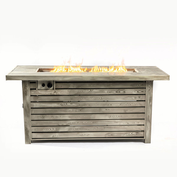 Loon Peak® Outdoor Fire Table Steel Fire Pit Table with Wood Grain ...