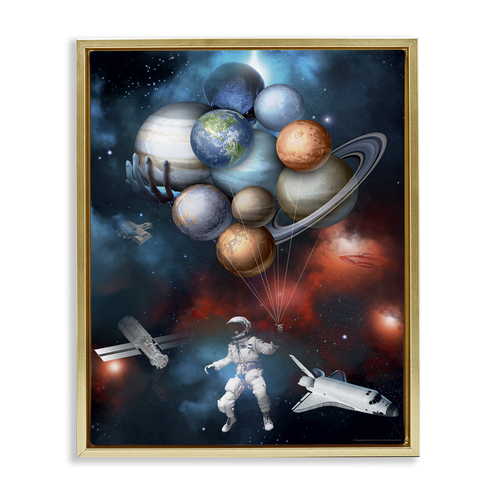 Latitude Run® Planet Balloons in Space Framed Floater Canvas Wall Art ...