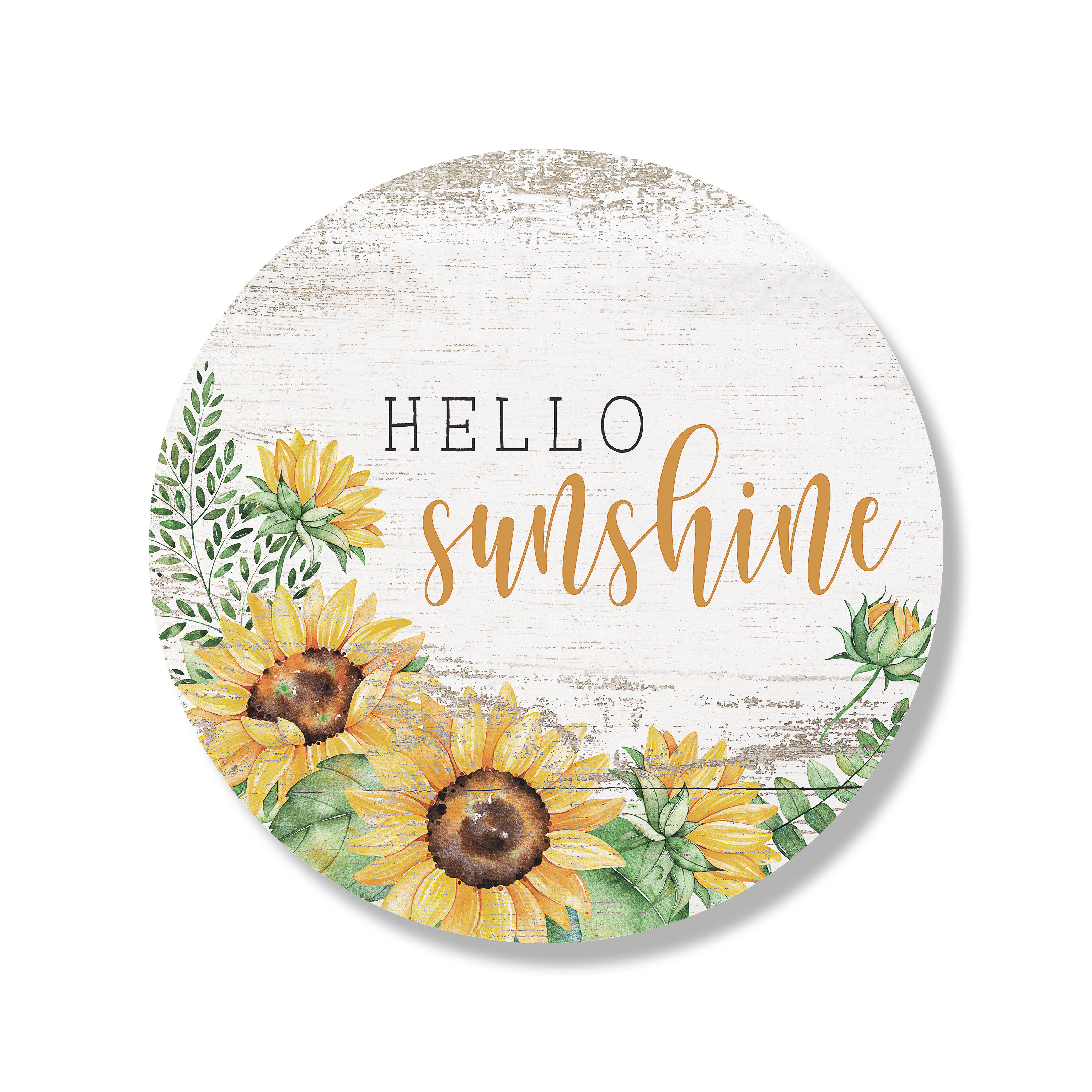 August Grove® Hello Sunshine Sunflowers Whitewash Circle | Wayfair