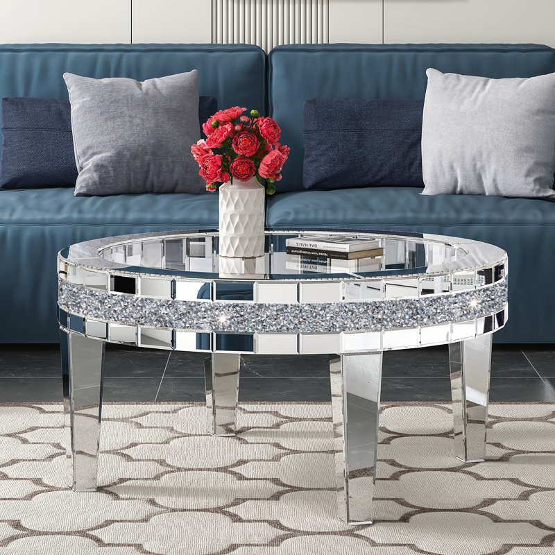 Mercer41 Meichele Glass Coffee Table 35" Wide Mirrored Diamonds Inlay ...
