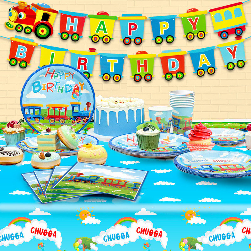 George Oliver Train Party Supplies,66pcs Train Party Tableware Set ...