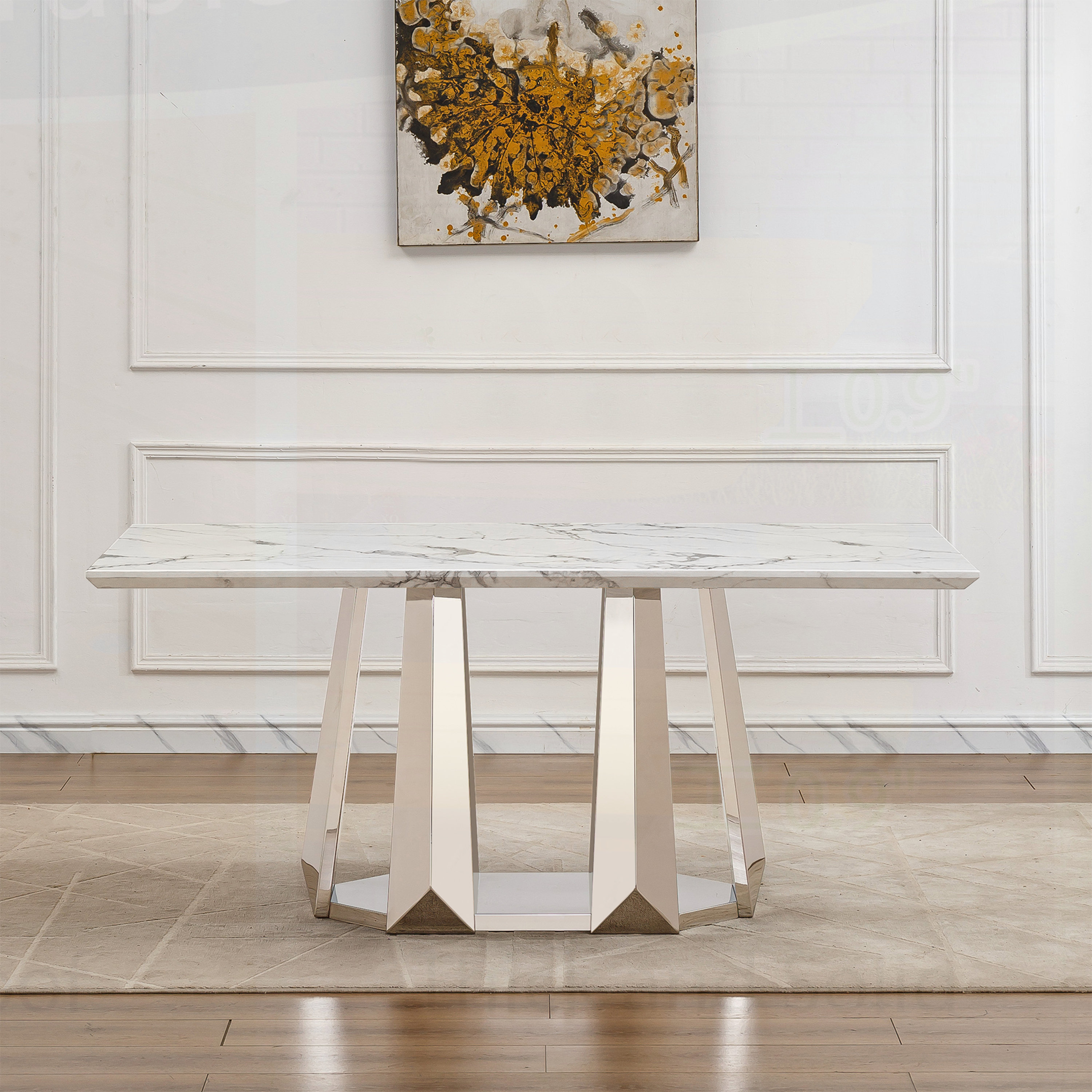 Rongeng Marble Dining Table for 6 People, 70'' Rectangle Faux Marble ...