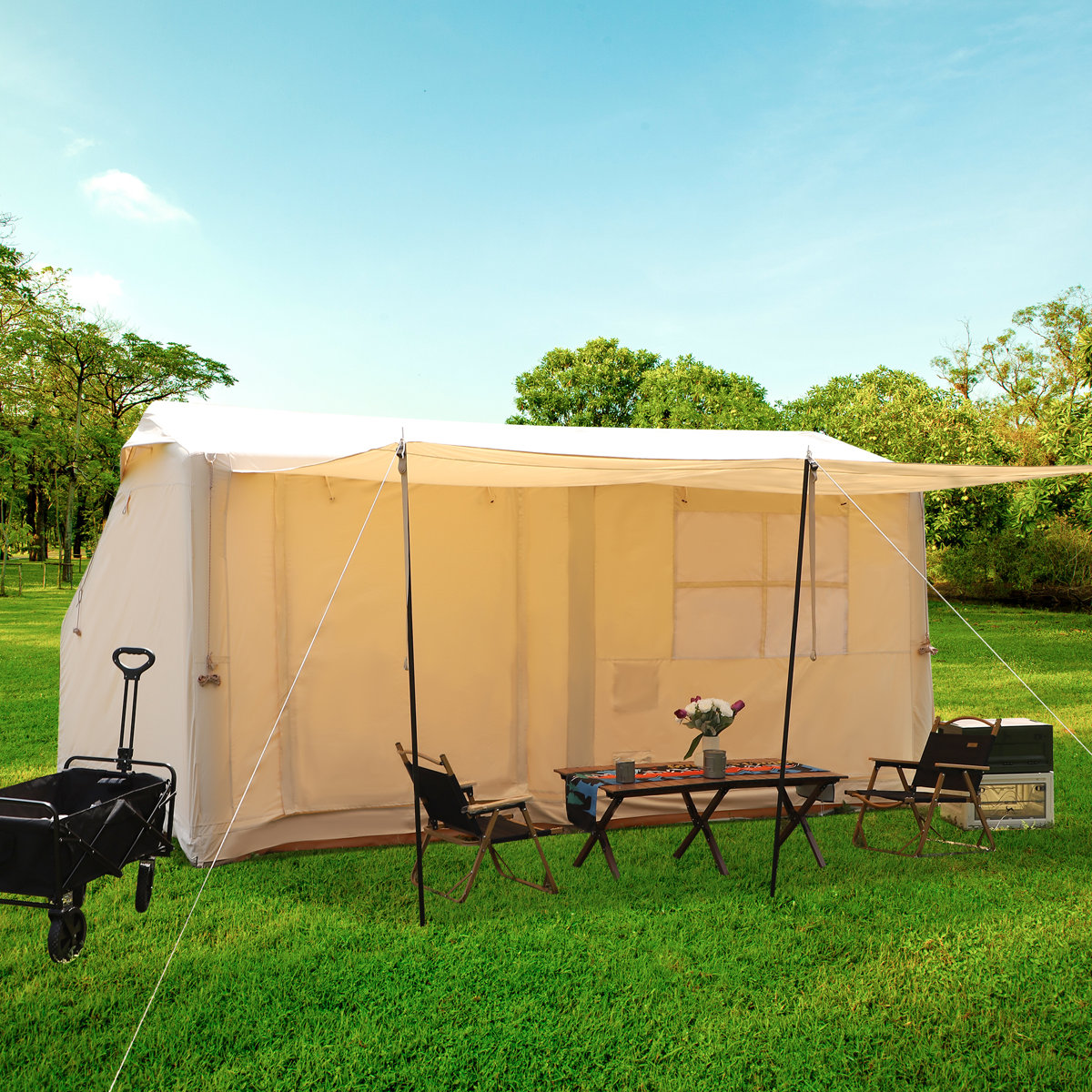 HUUHRIN Large Inflatable Camping Tent, Blow Up Tent with Room, Easy ...