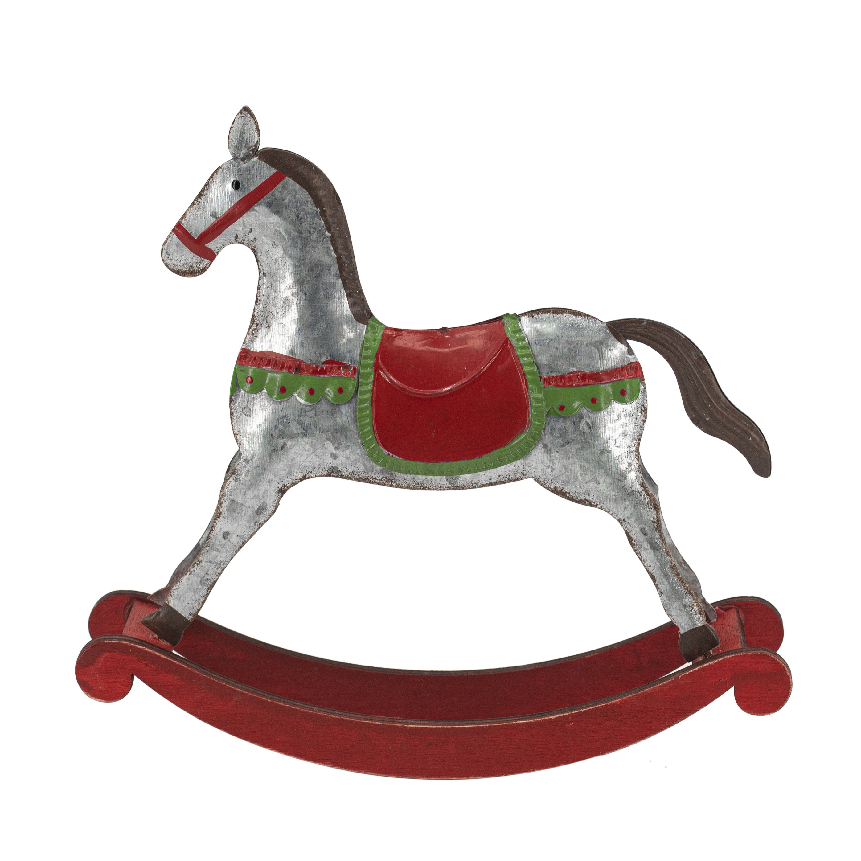 The Holiday Aisle® Iron Rocking Horse - 7.5 x 2 x 8" - Red/Green | Wayfair