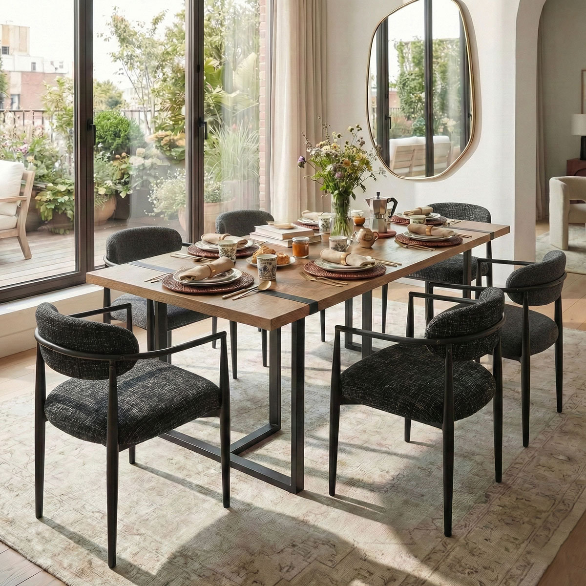 Wade Logan 7-Piece Modern Industrial Rectangular Dining Table Set For 6 ...