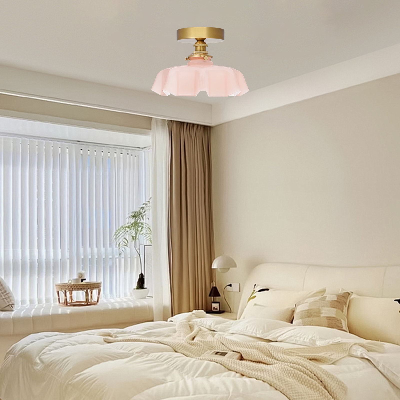 House of Hampton® Semi-Recessed Ceiling Lamp With Glass Shade In Floral ...