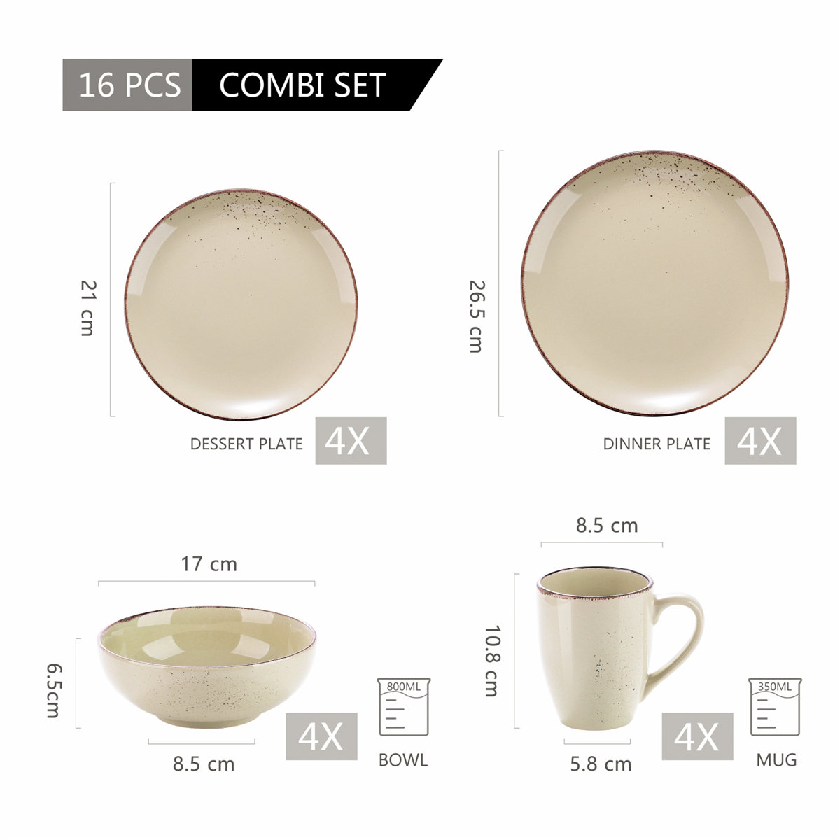 Millwood Pines Neal 16 Piece Dinnerware Set, Service for 4 & Reviews ...