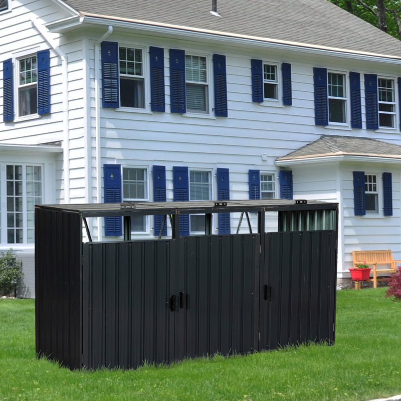 iYofe 94.5"L Outdoor Garbage Bin Storage Shed, Galvanized Steel ...