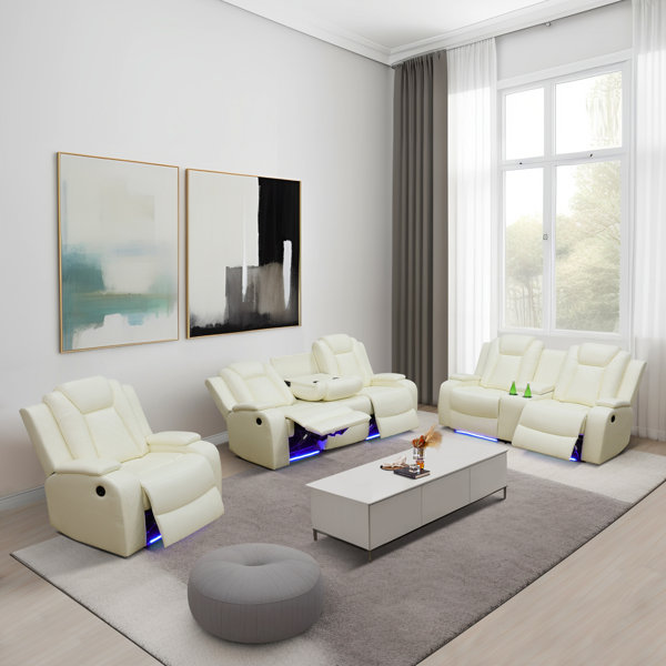 Latitude Run® Xander 3 - Piece Vegan Leather Electric Power Reclining ...