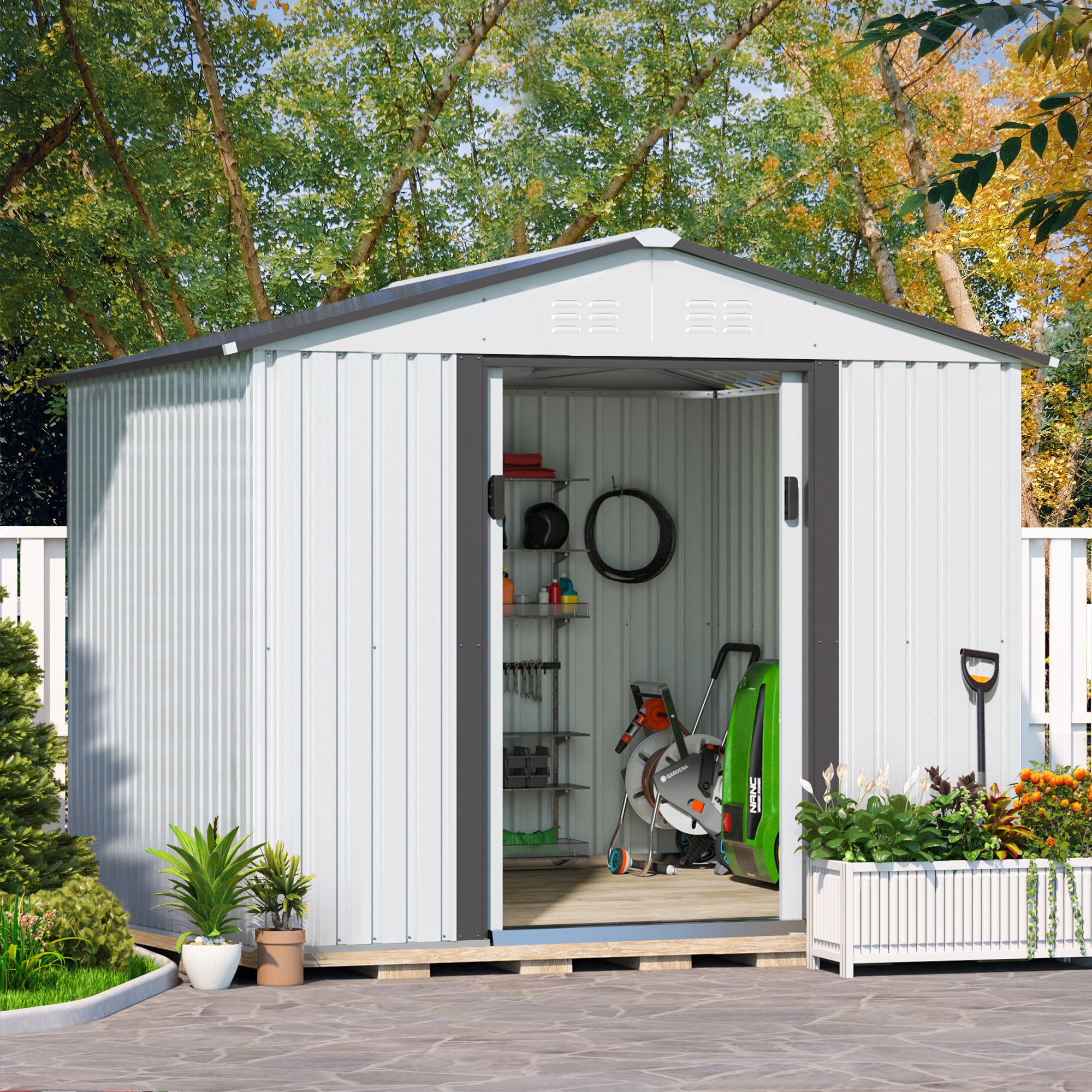 Jaxpety 8' x 8' ft Outdoor Storage Room - White Gray | Wayfair
