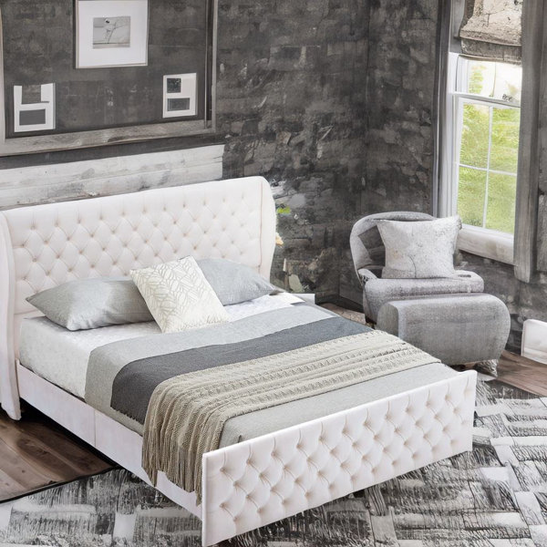 TONWIN Upholstered Metal Wingback Bed | Wayfair