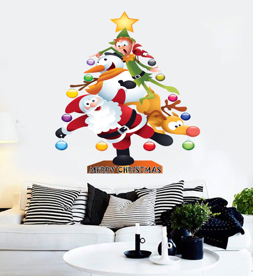 The Holiday Aisle® Merry Christmas Wall Decal With Santa, Snowman ...