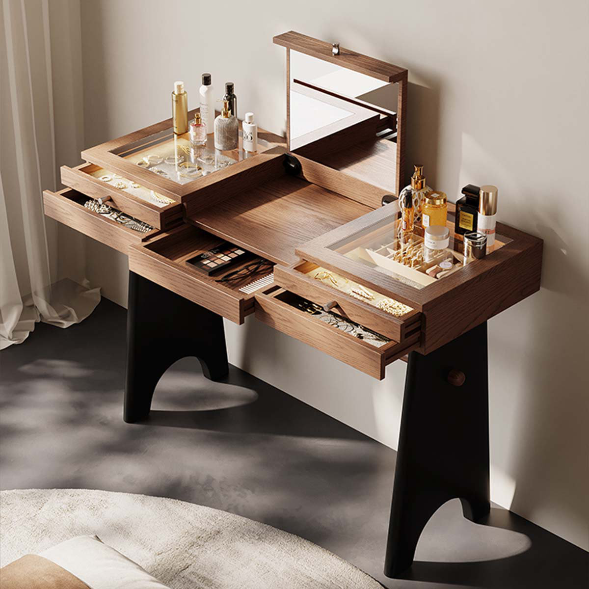 Hokku Designs Mid-century Style Solid Wood Flip-top Vanity Table ...
