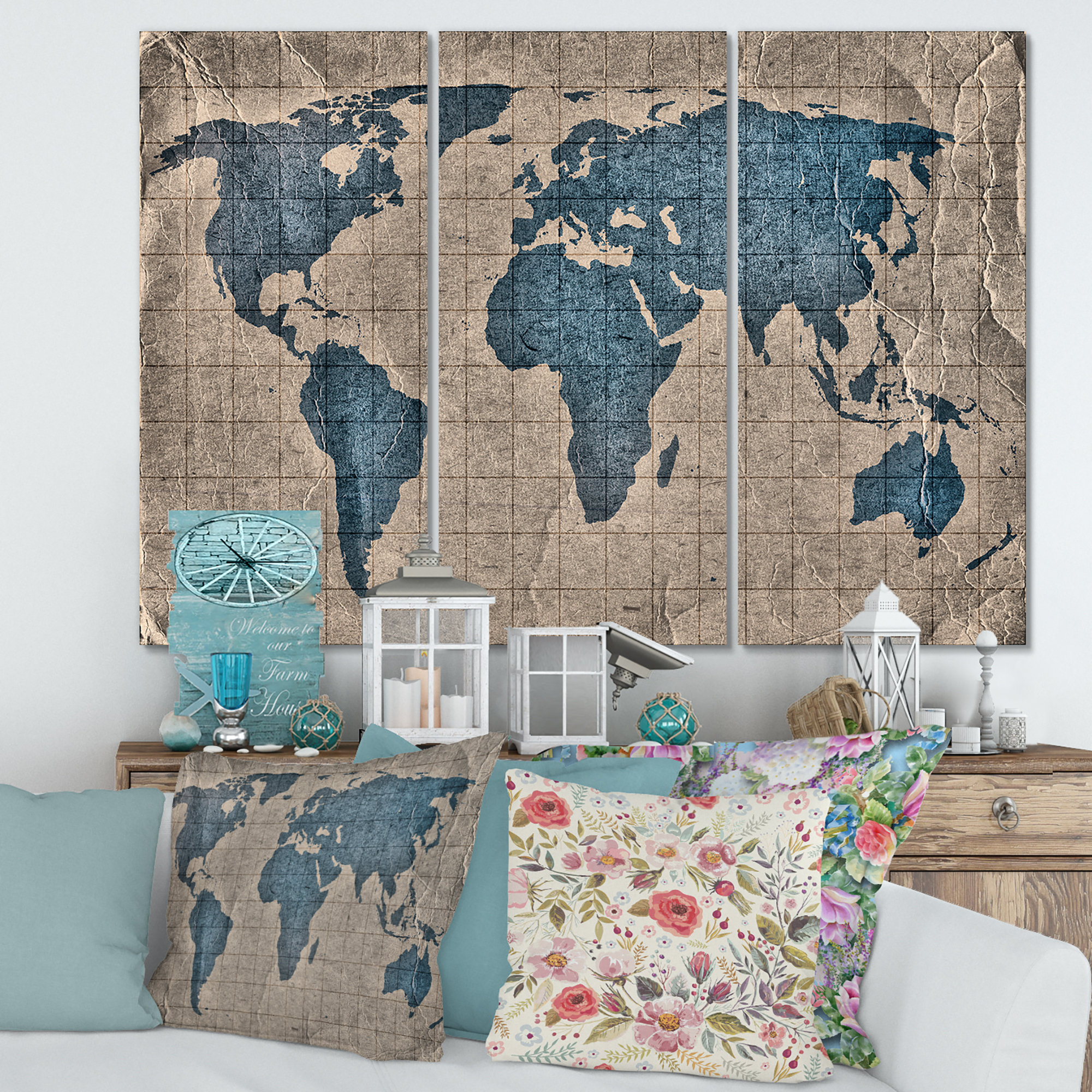 East Urban Home Ancient Map Of The World I - Wrapped Canvas Photograph ...