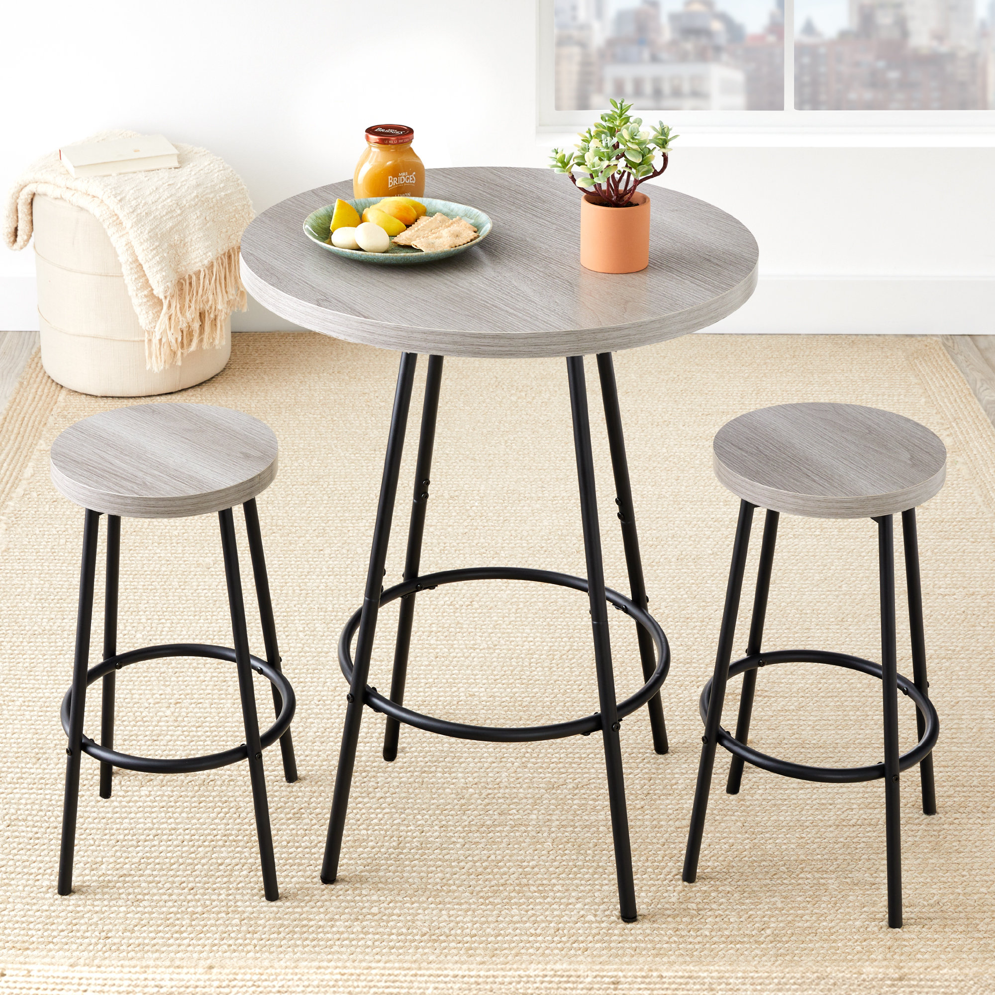 17 Stories Sevon 3-Piece Bistro Set, Modern Round Counter Height Dining ...