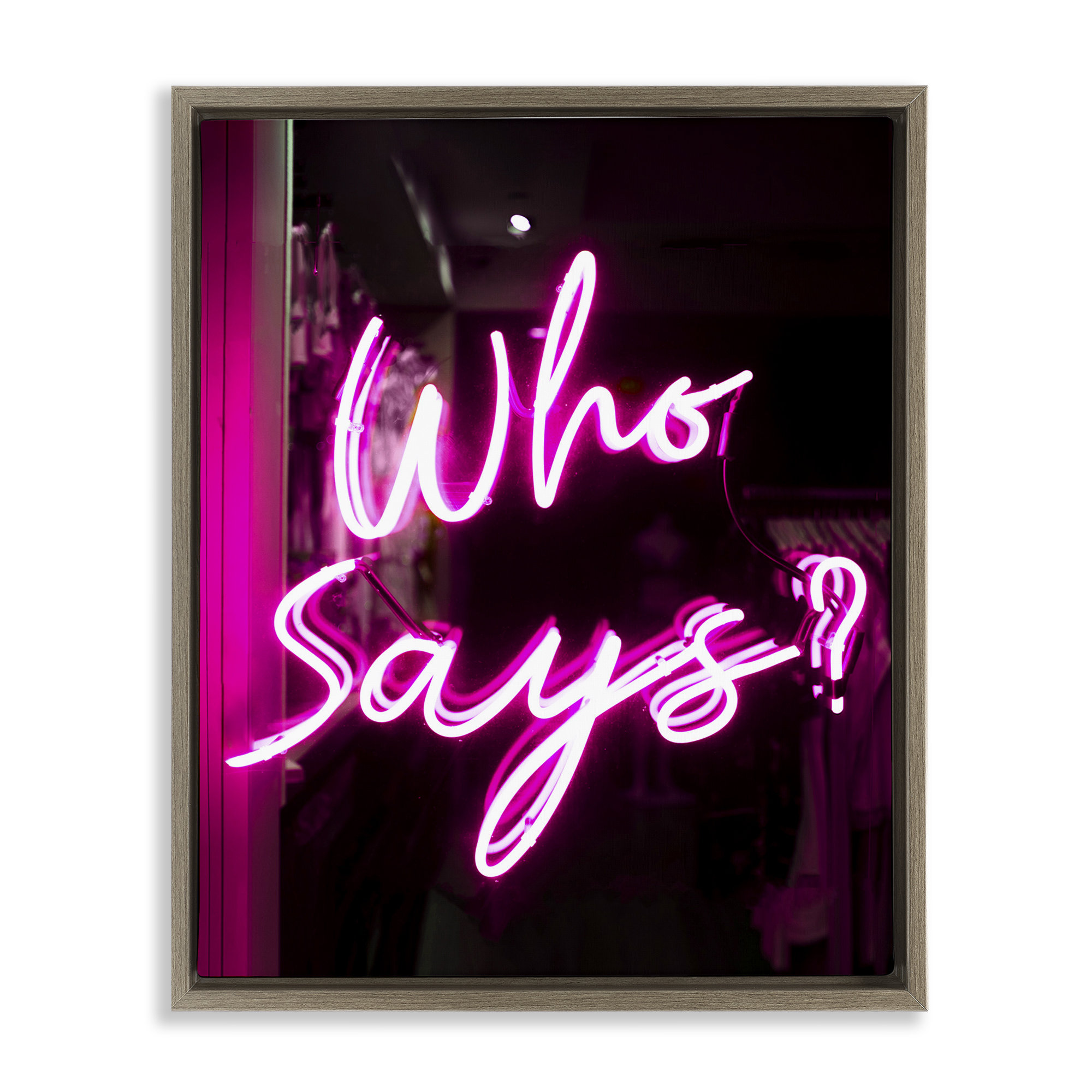 Latitude Run® Pink Neon Who Says Framed Floater Canvas Wall Art by ...