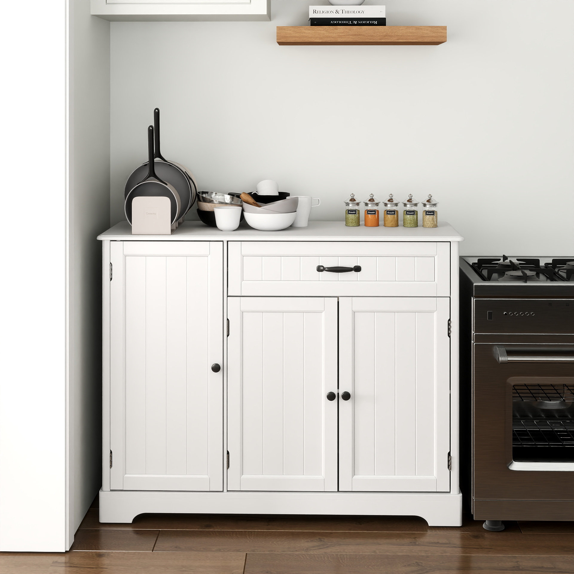 Winston Porter Bayview 33” Kitchen Pantry with 3 Doors, 1 Drawer ...