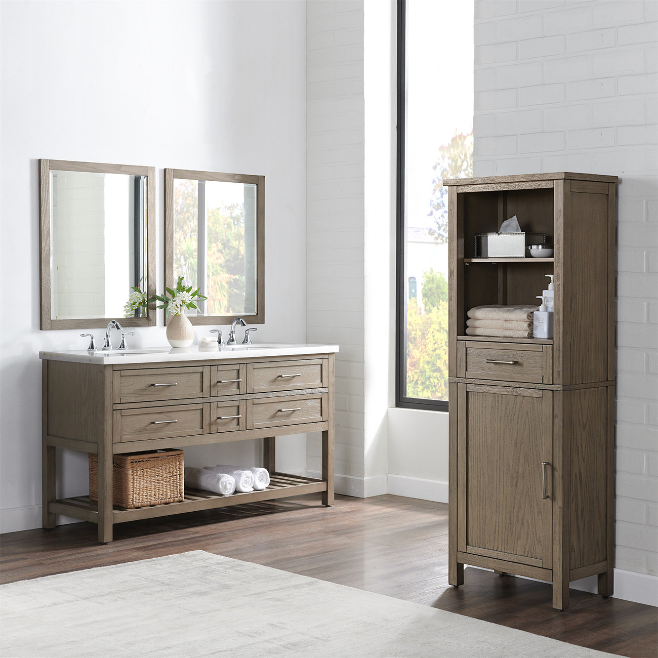 Gracie Oaks Zachrey 62" W x 22"D Bath Vanity in Weather Oak with White ...