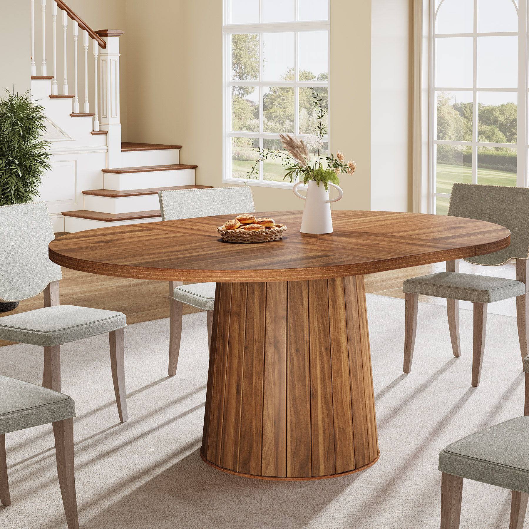 Millwood Pines 55 Inch Oval Dining Table With Wood Base For Dining Room ...