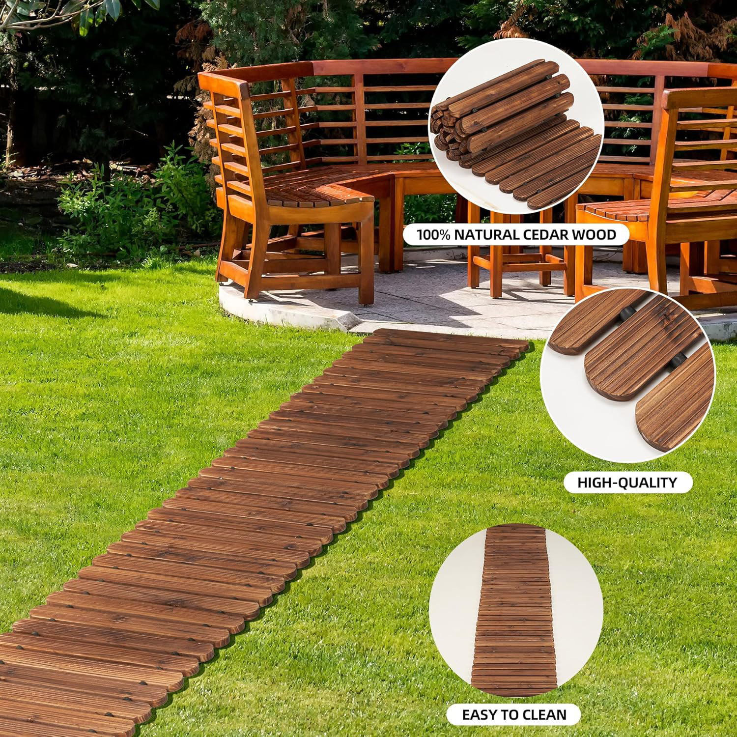 Arlmont & Co. Wooden Garden Pathway, Roll Out Cedar Straight Walkway ...