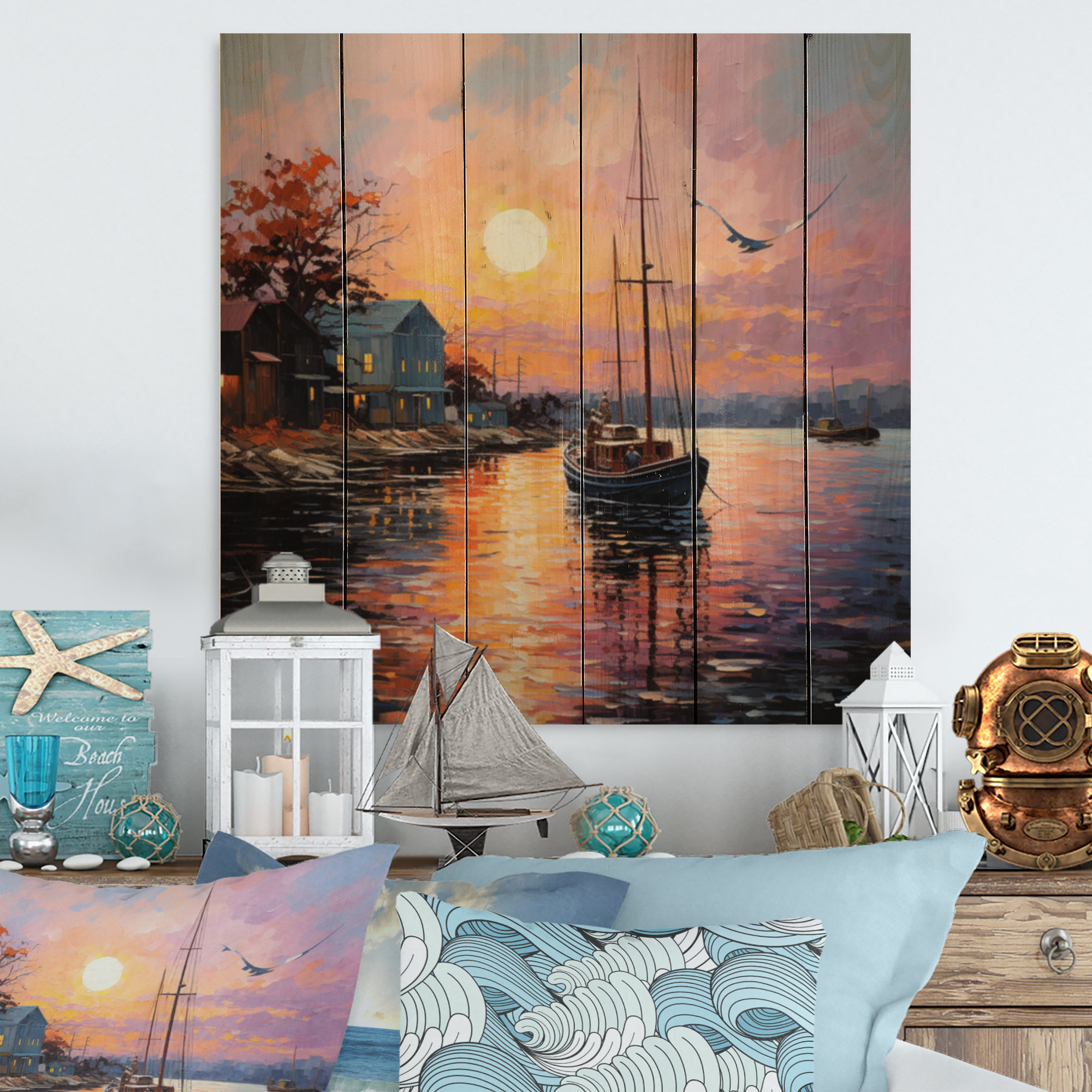 Breakwater Bay Enrik Port Portside Harmony Pointillism On Wood Print ...